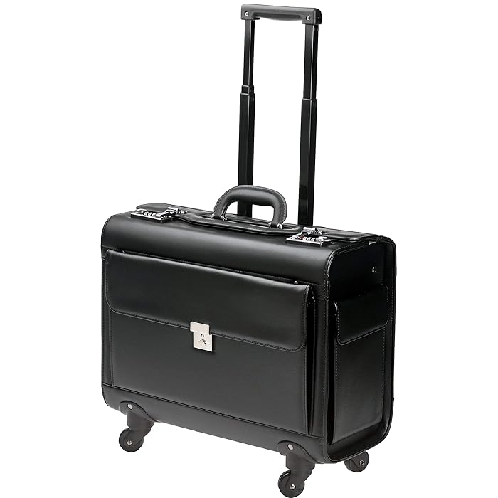 Buy 4 Wheel Deluxe Pro Large Faux Leather Wheeled Pilot Case with ...