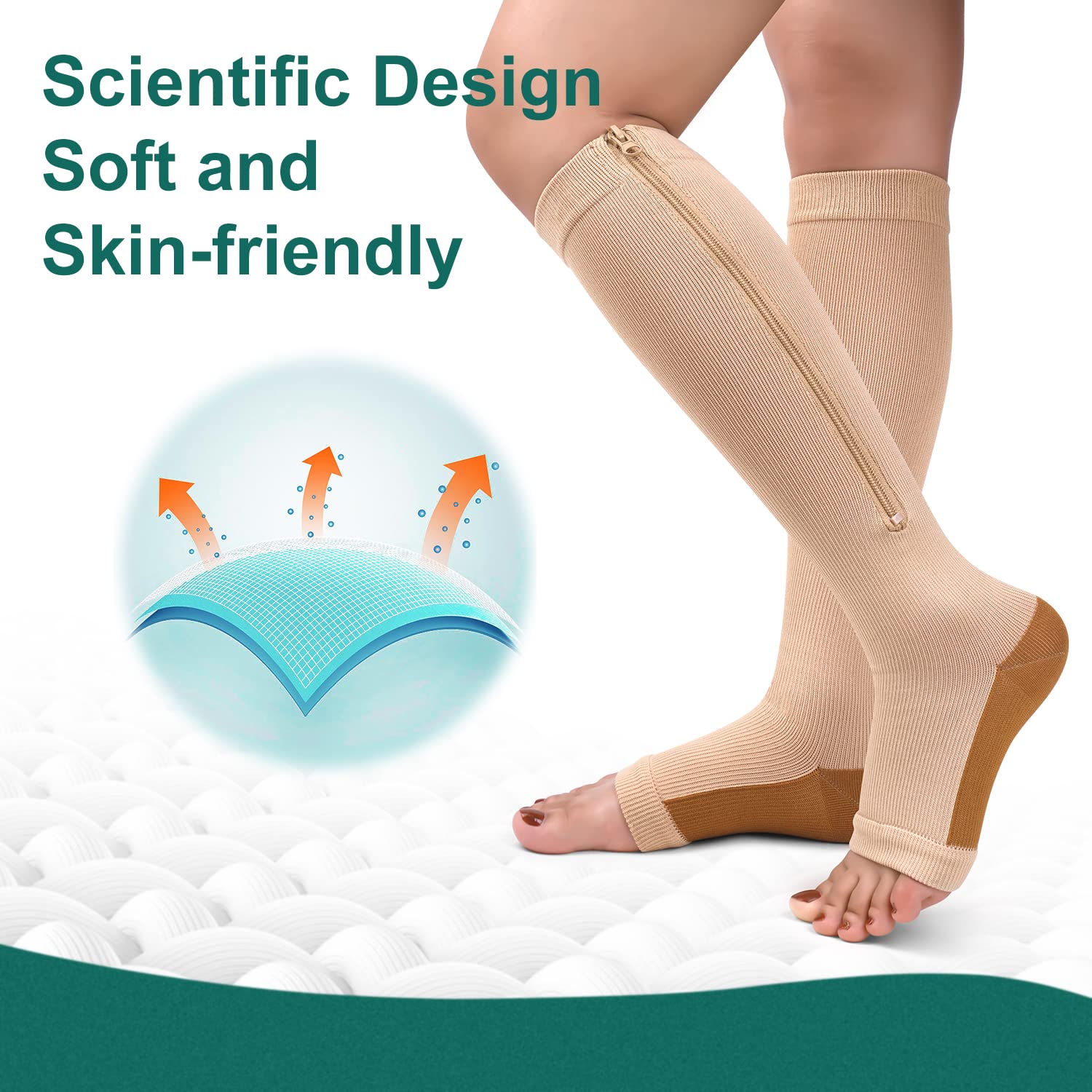 Snapklik.com : 2 Pairs Copper Compression Socks Toe Open Leg Support ...