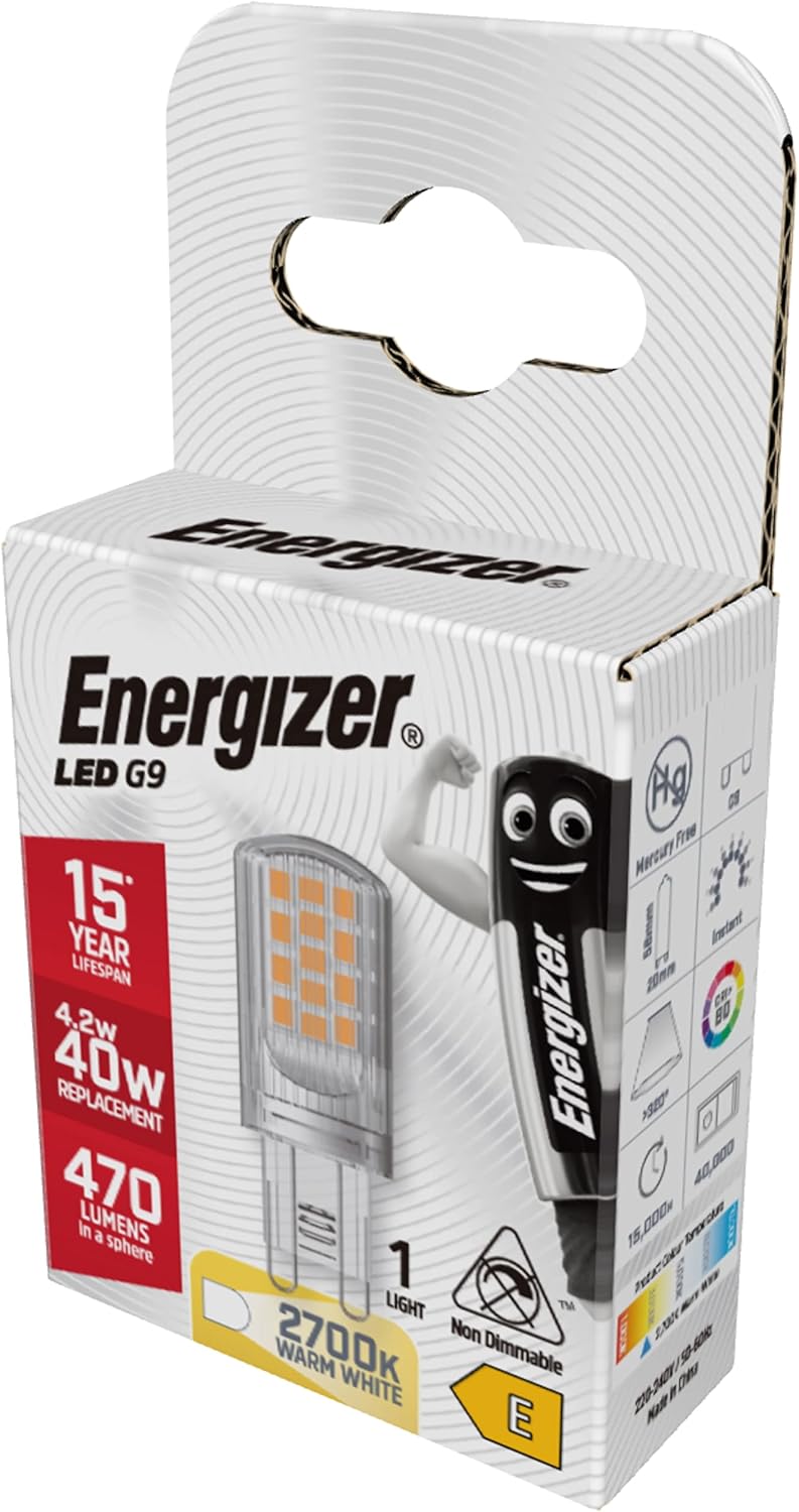 Energizer G9 LED Light Bulb. 4.2W (40w Halogen Equivalent) 220-240V ...