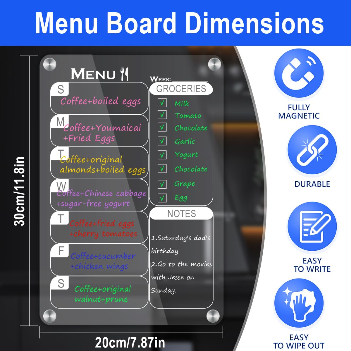 Snapklik.com : Acrylic Magnetic Weekly Planner For Fridge, Magnetic Whiteboard Meal Planner