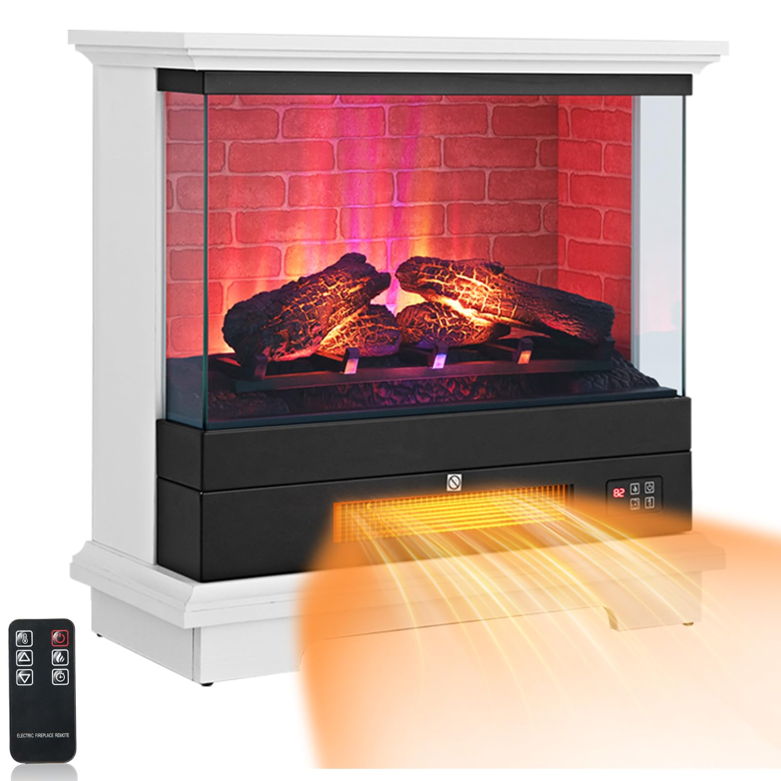 GiantexUK 27”/68cm Electric Fireplace, 3-Sided Fire Heater with 3-Level ...