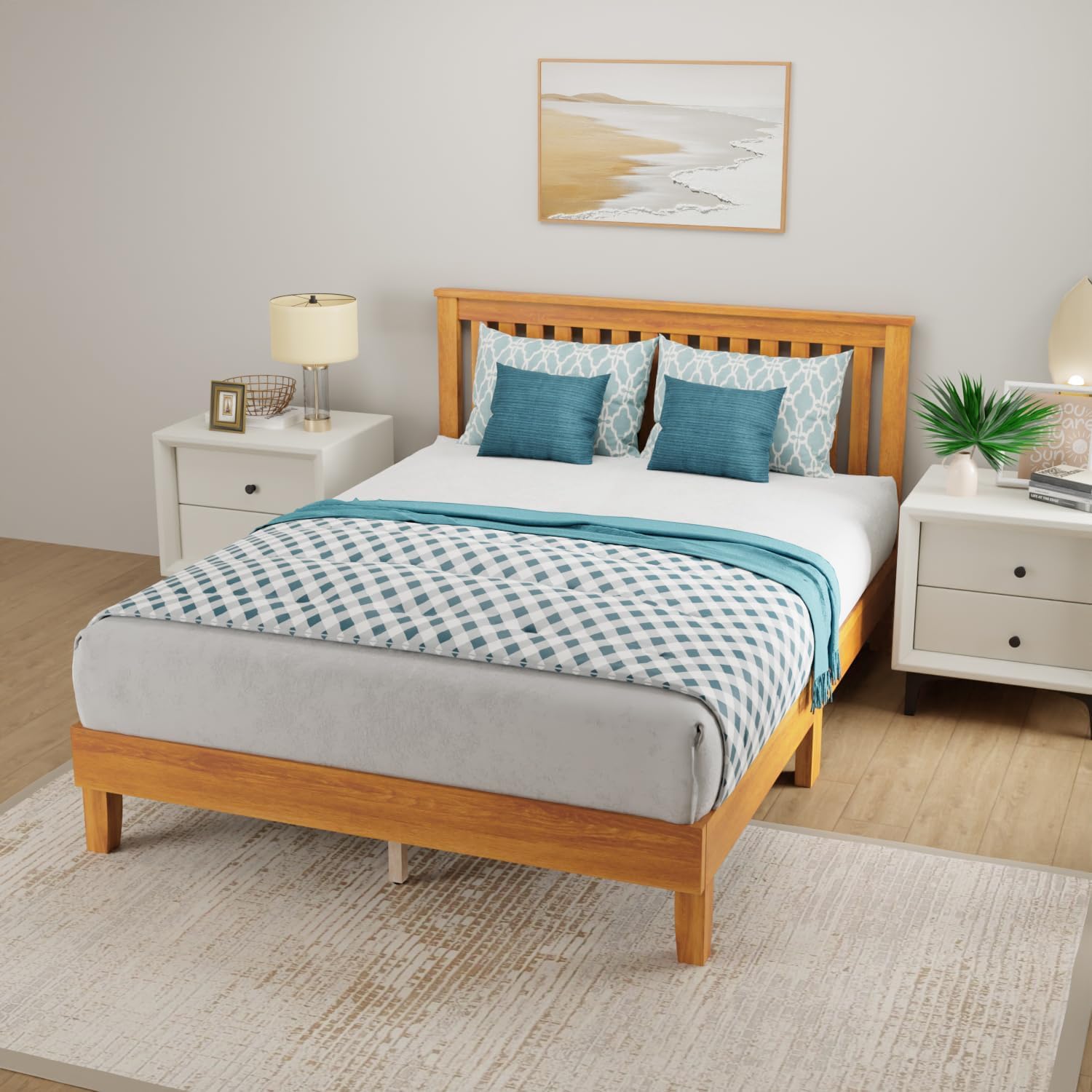 Amazon.com: Solid Wood Bed Frame with Headboard, Bed Frame Wooden ...