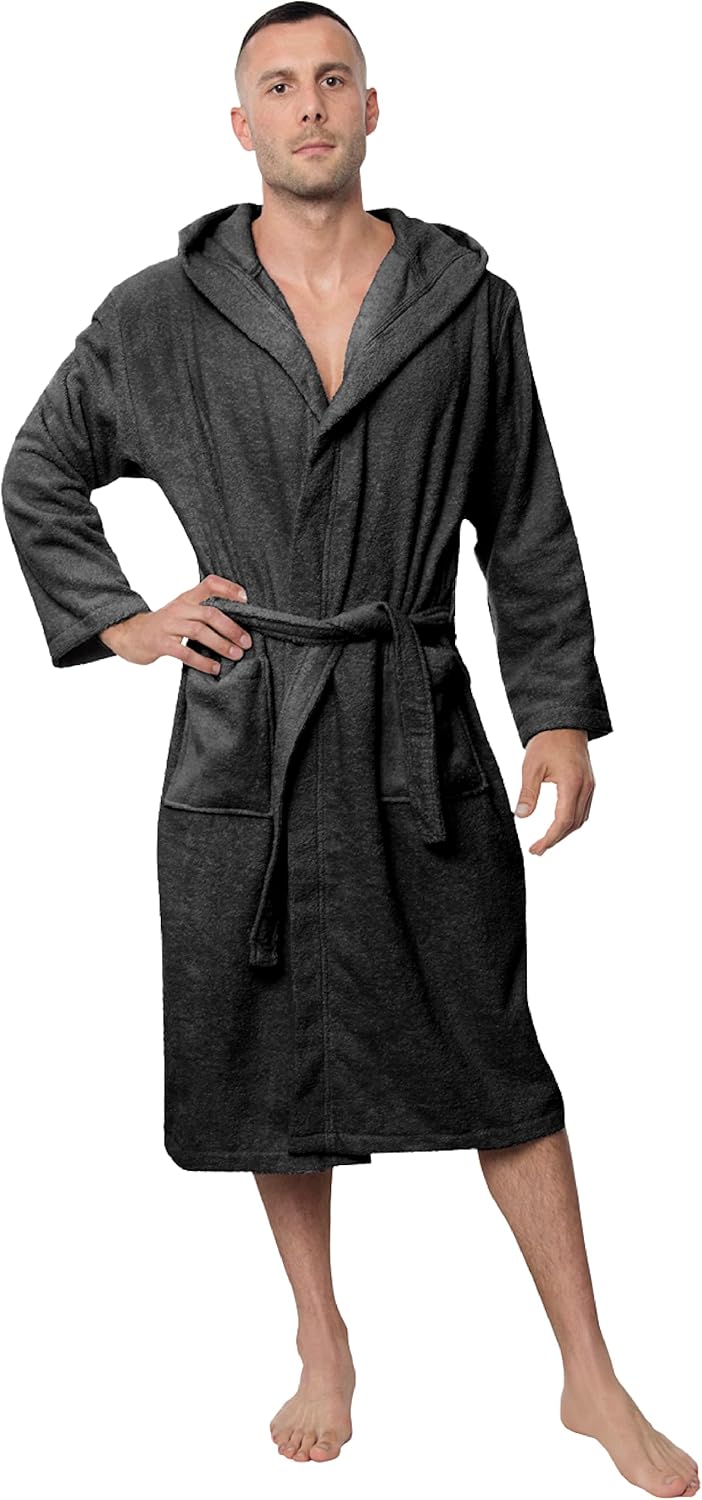 Twinzen Bathrobe Men L, Dark Grey - Luxury 100% Mens Robe, No Trace of ...