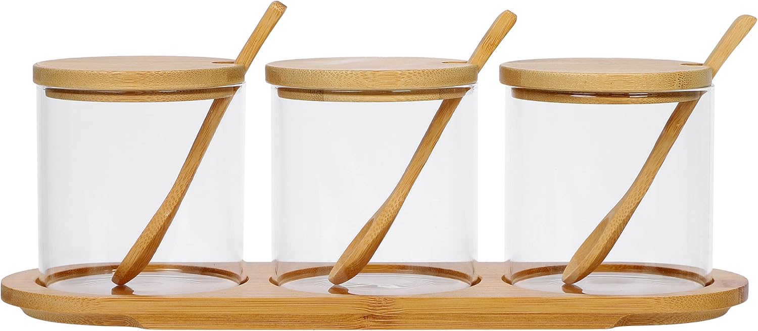 Amazon.com: UItrccqapd Set of 3 10 Oz Glass Jars With Spoons,Bamboo ...