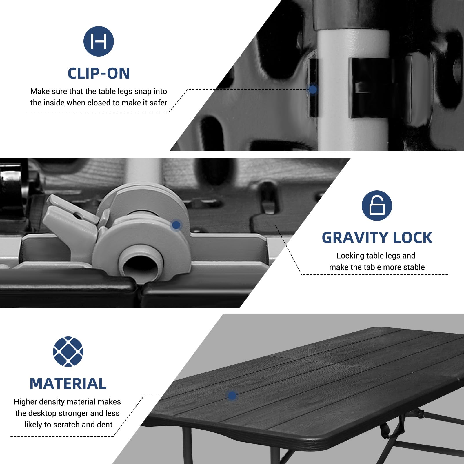 Snapklik.com : Folding Table 6ft Heavy Duty HDPE Black Plastic Portable ...