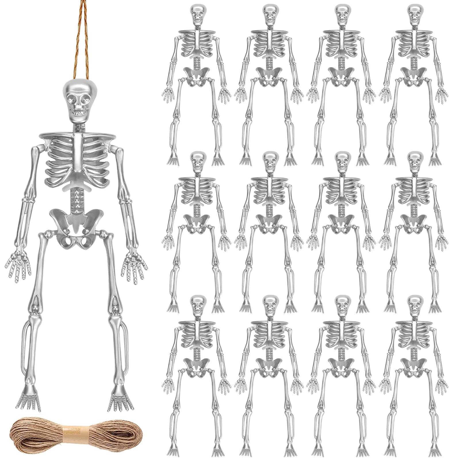 XOYTN 12PCS 12PCS Halloween Mini Skeletons, Plastic Funny Silver ...