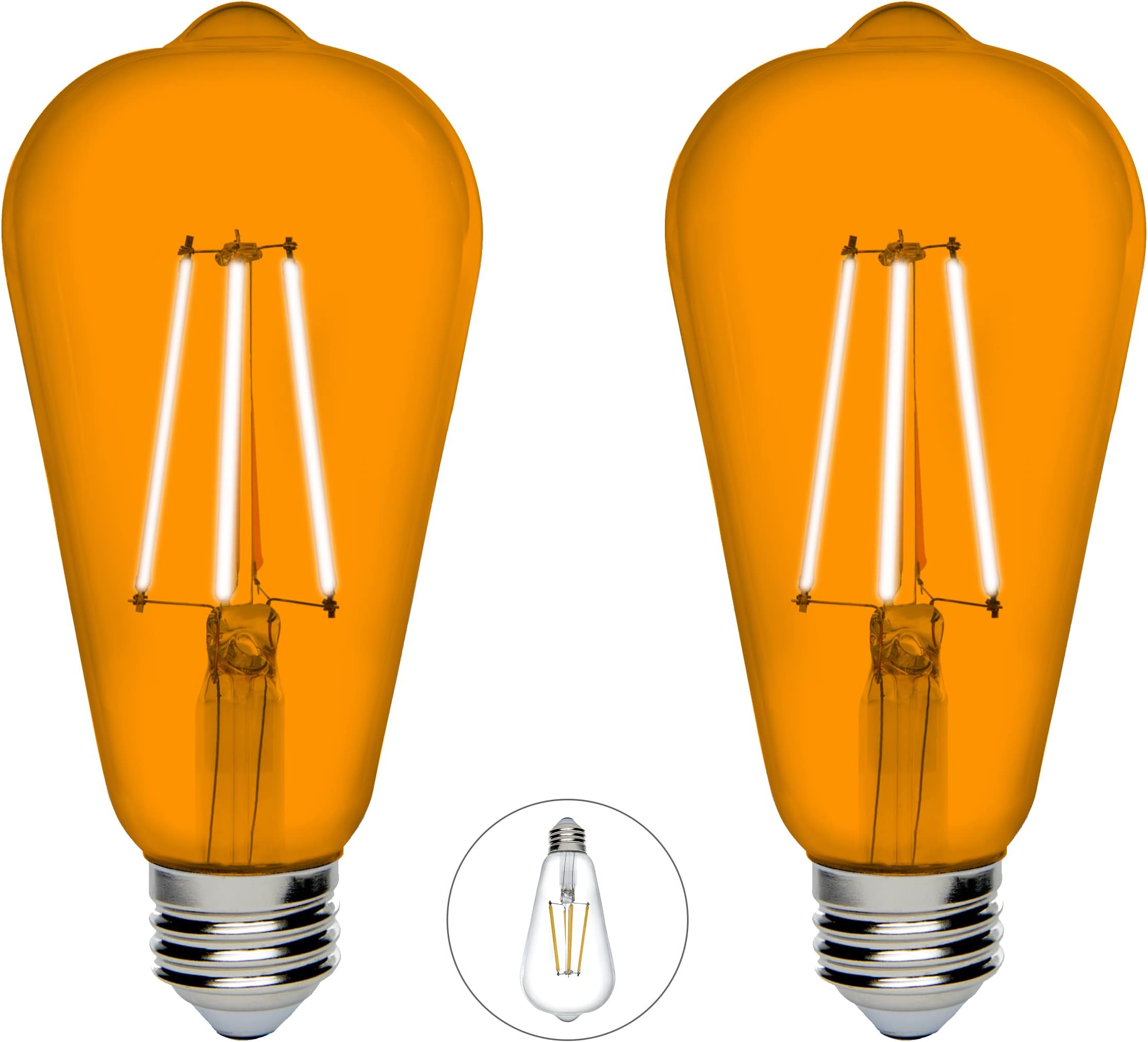 3 Pack A19 Filament LED Orange Light Bulbs – E26 Base 8W 75 Watt ...
