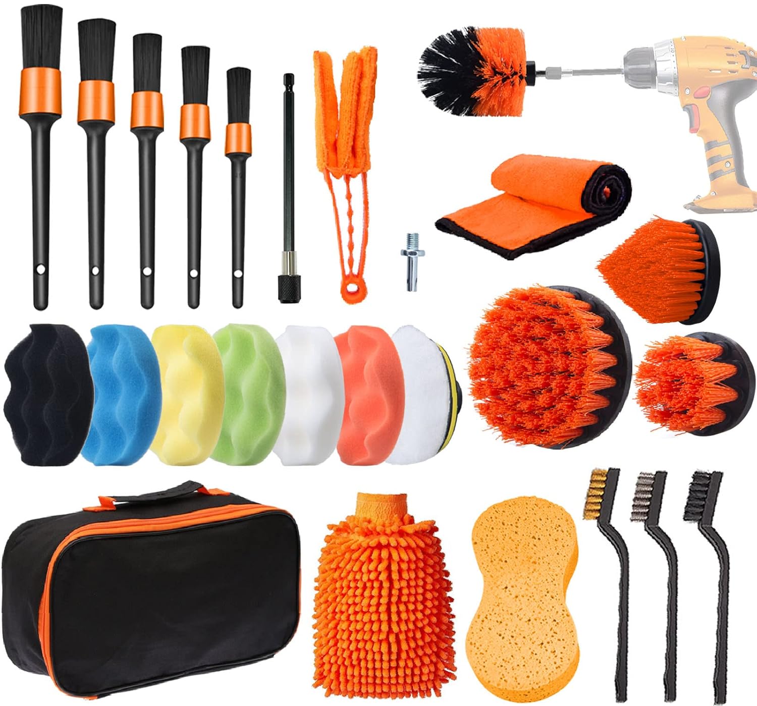 Car Drill Polishing Pad Kit, Car Detailing Brush Set,Car Cleaning Tool ...