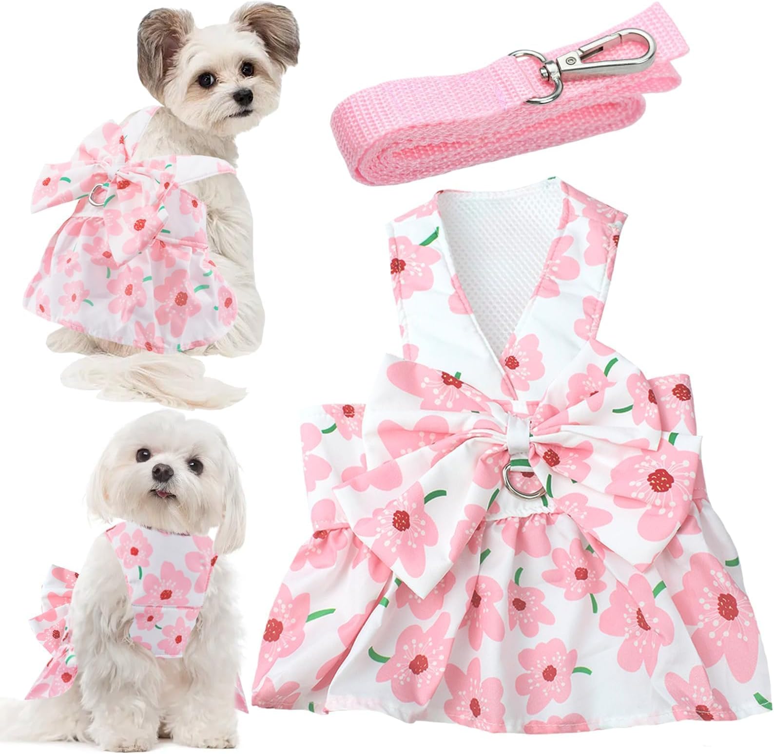 Amazon.com : Dog Dress Bowknot Harness Leash Set for Small Girl Dogs ...