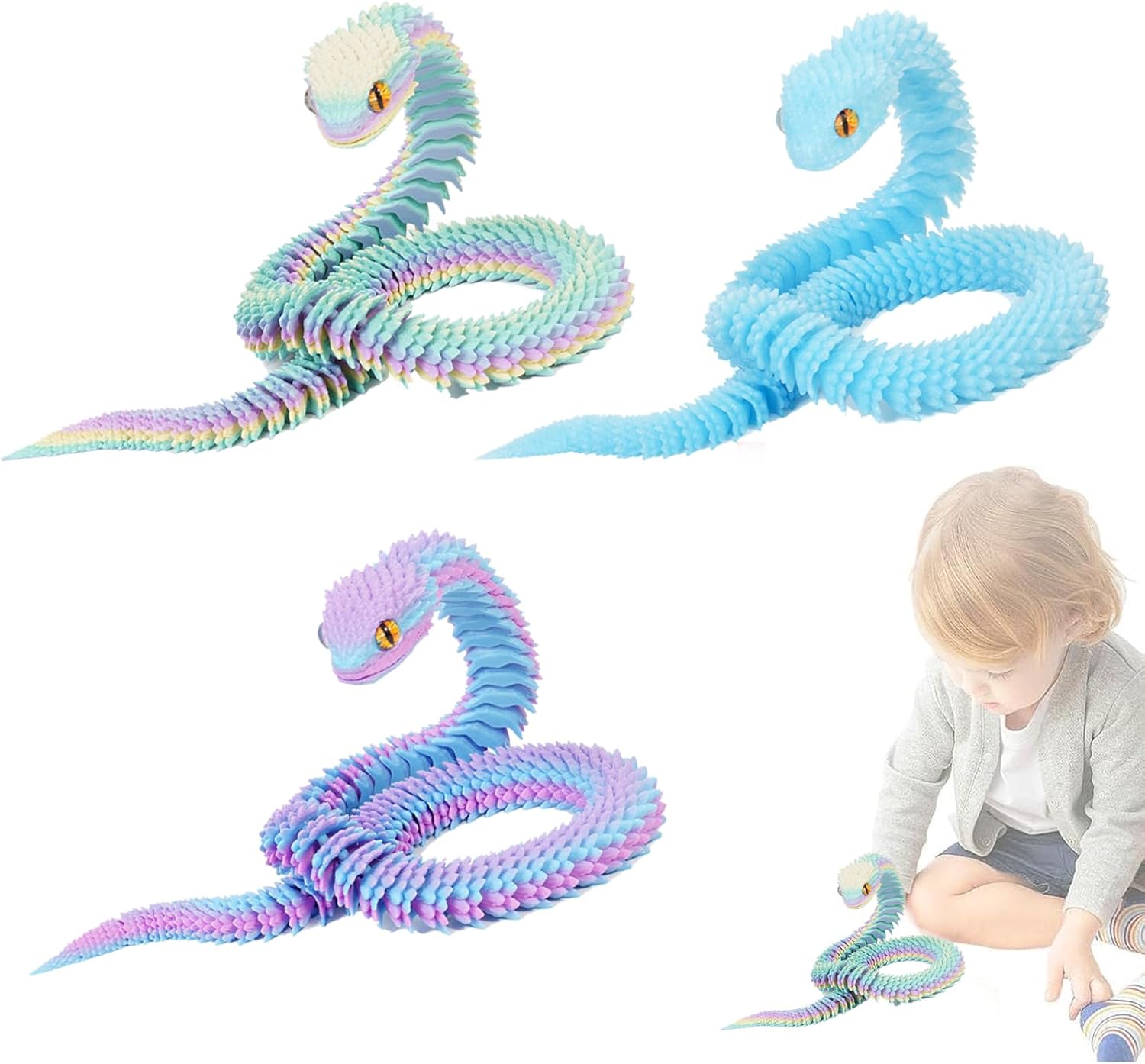 3 PCS 3D Printed Snake, Fidget Snake, 3D Printed Animals, Fidget Snake ...