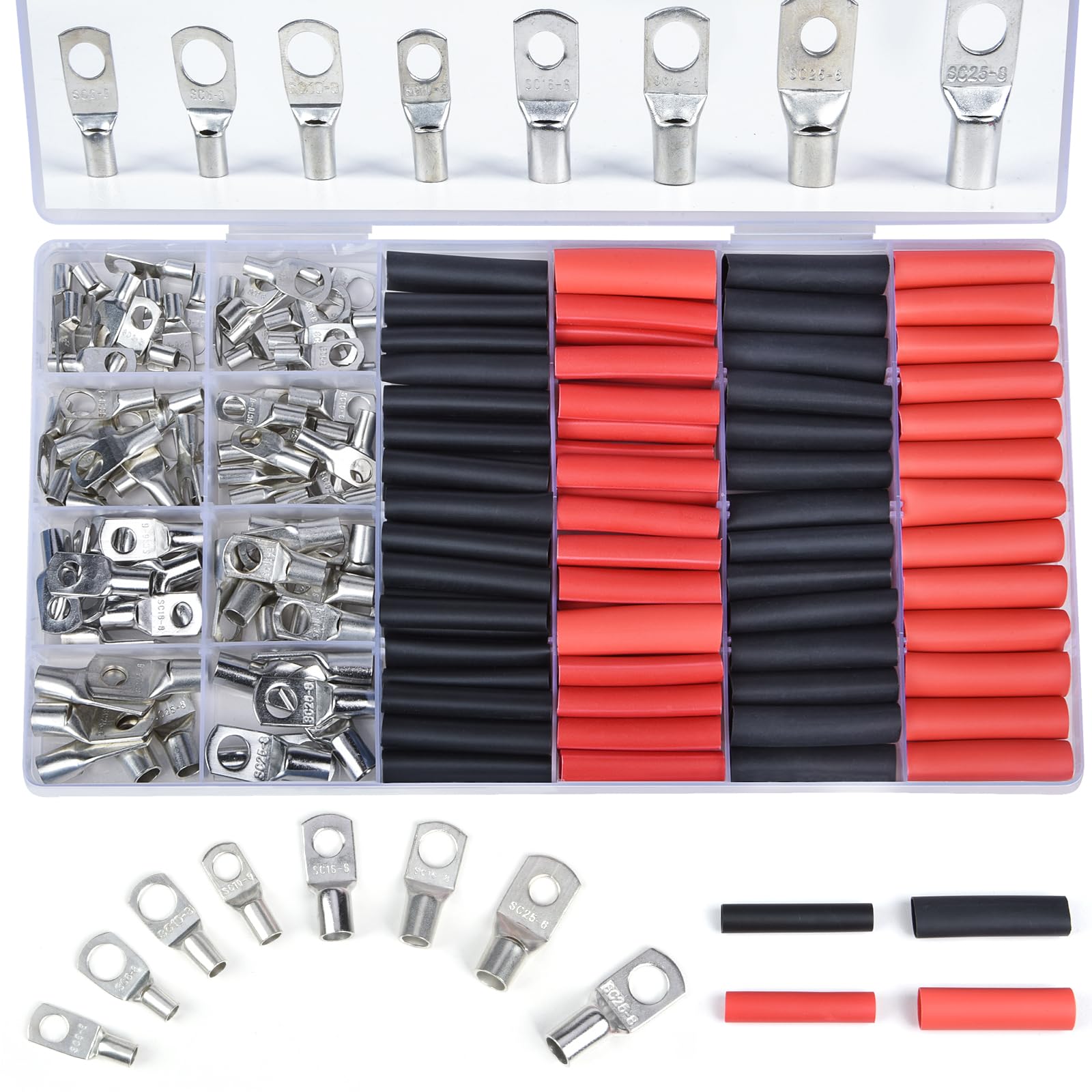 160pcs Copper Ring Lugs & 3:1 Heat Shrink Tubing Kit, Preciva Copper ...