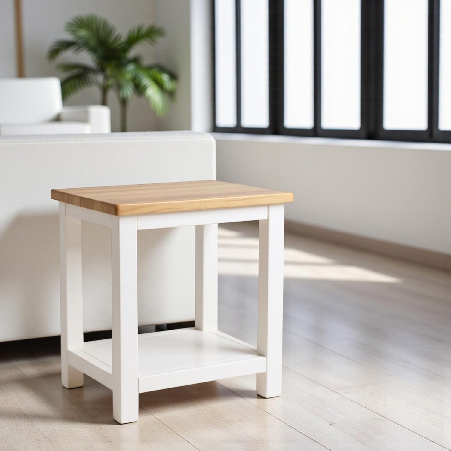 GROF GROFurniture White Side Table - Painted Sofa Side Table with Oak ...