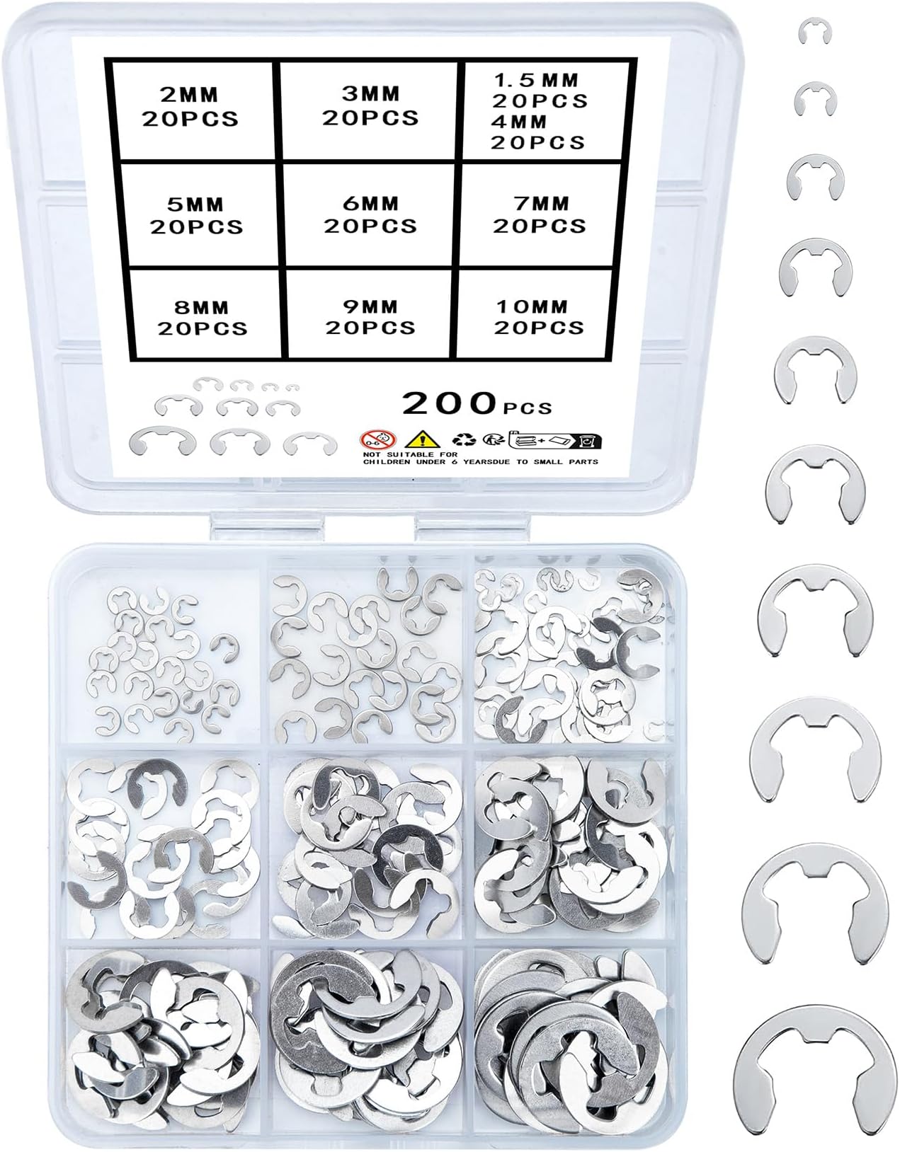 Amazon.com: Keadic 312Pcs [M4-M28] C-Clip External Retaining Rings Snap Rings Assortment Kit ...