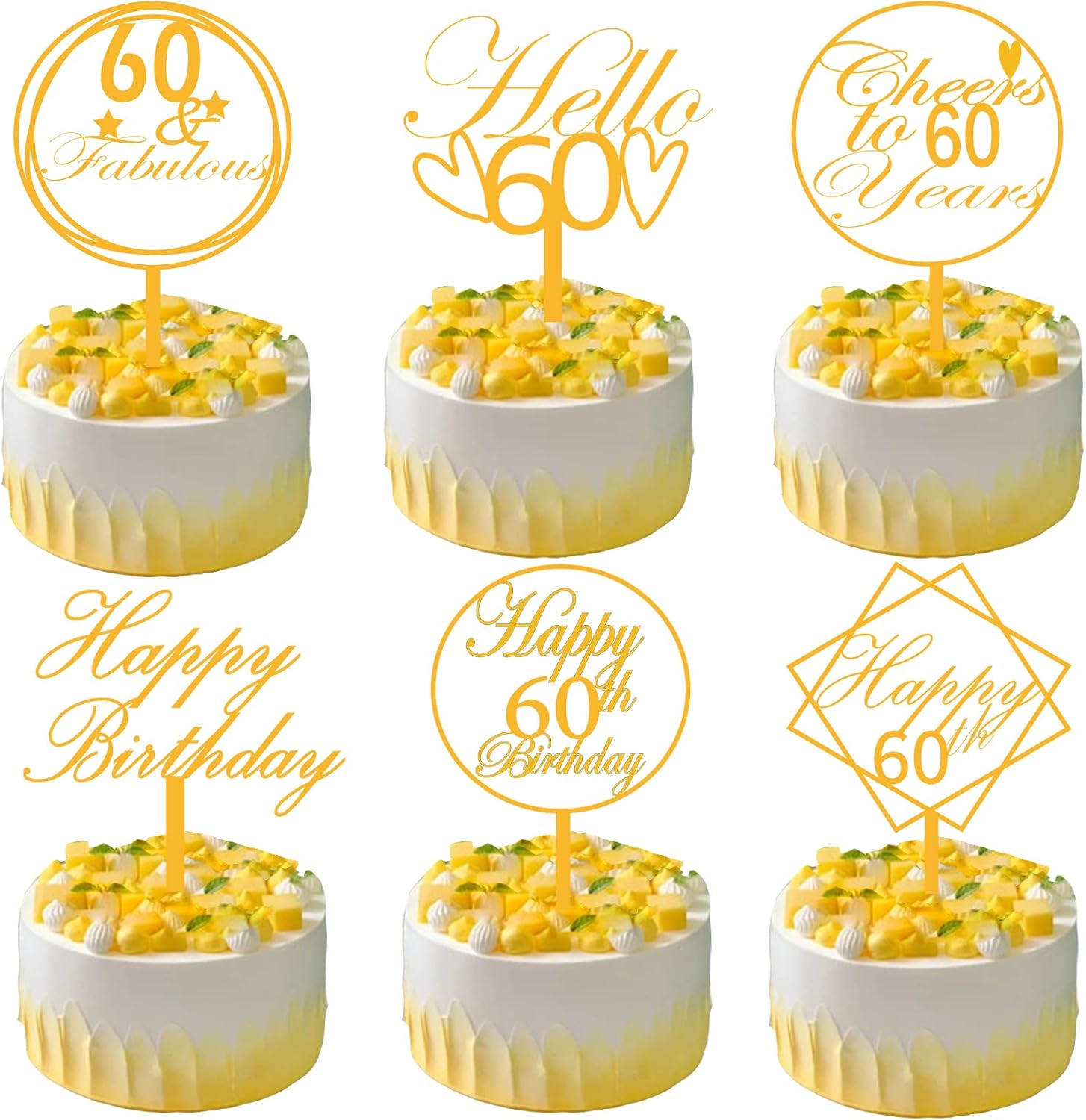 Amazon.com: 6-Pack Gold Birthday Cake Topper Set, Cheers to 60 Years ...
