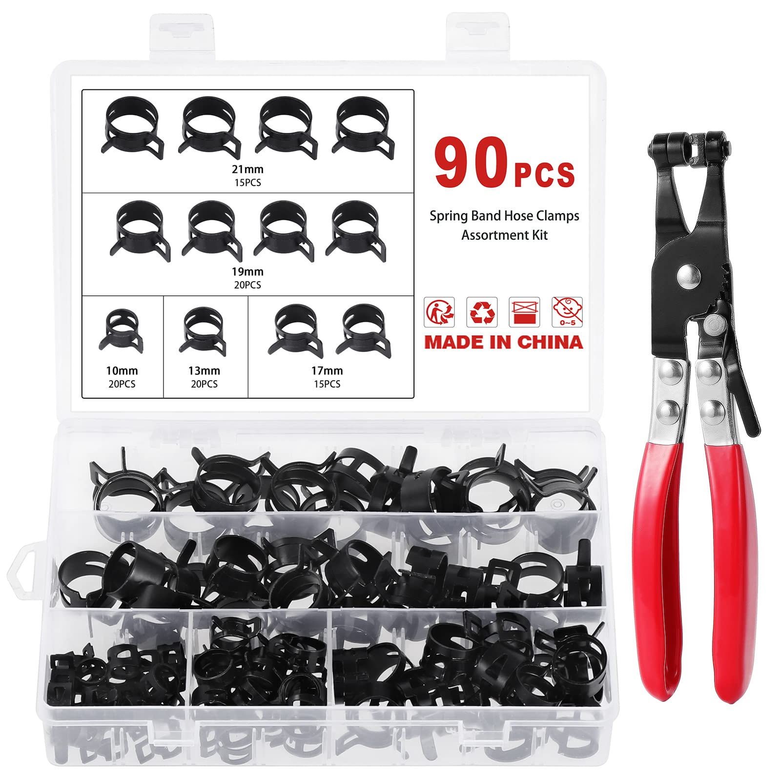 Faankiton 90PCS 5 Sizes 10-21mm Fuel Line Hose Clips Water Pipe Air ...