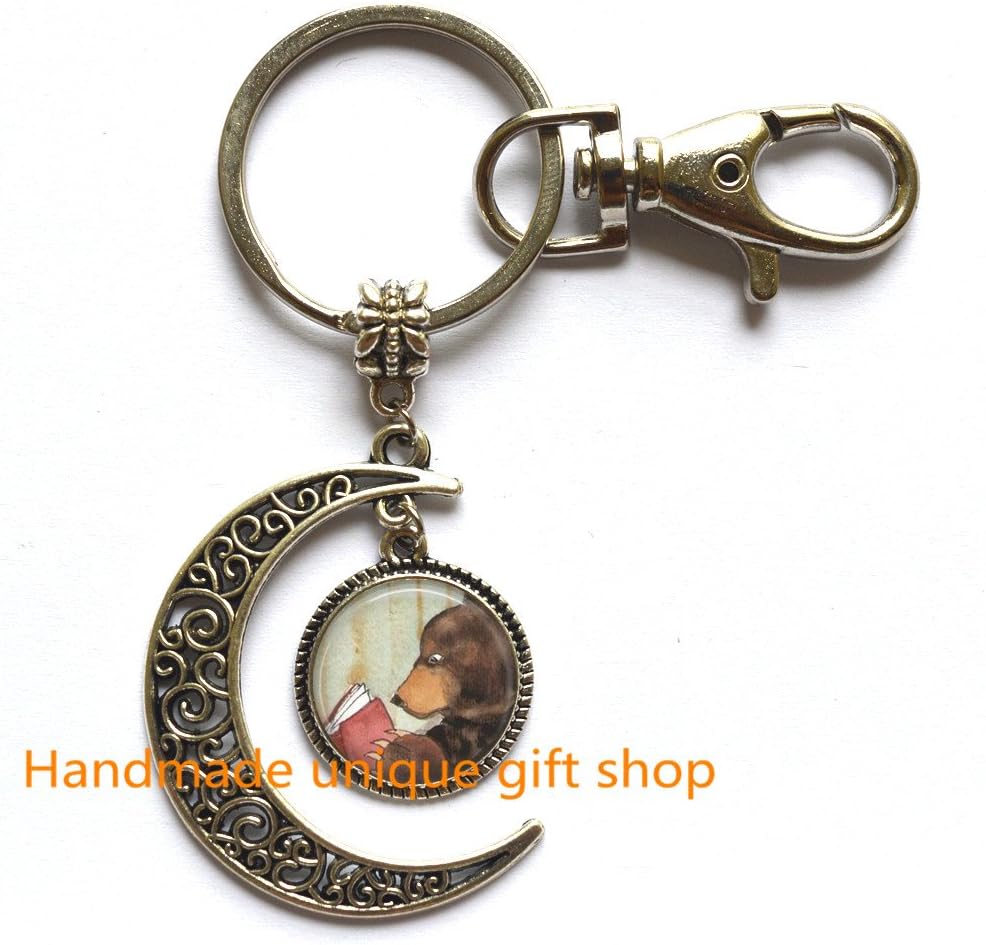 Amazon.com: Beautiful Moon Keychain,Gift Moon Keychain,Reading Bear ...