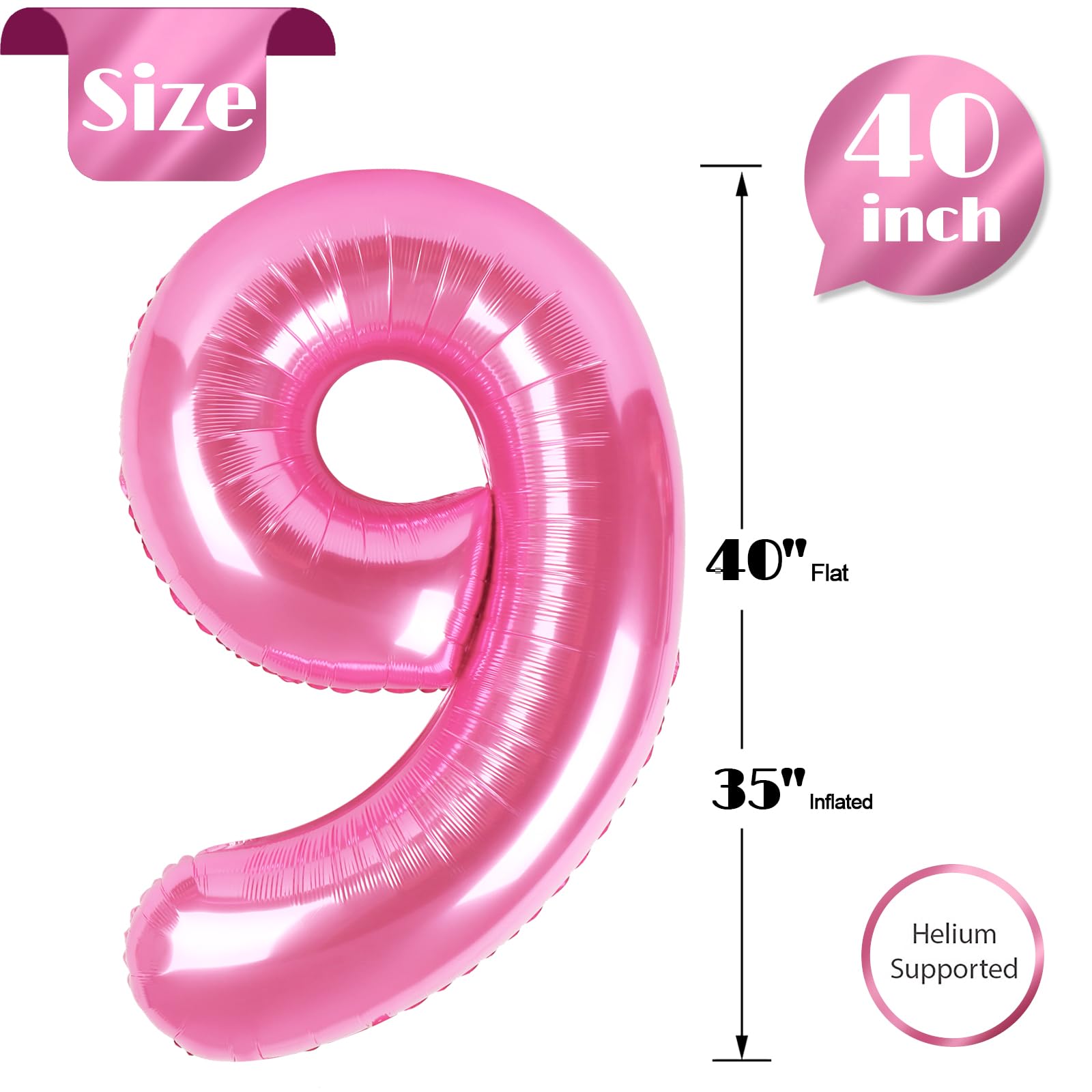 Snapklik.com : Pink 9 Balloon, Number Balloons 40 Inch, 9th Giant ...
