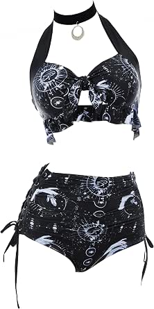 Amazon.com: MEOWCOS Goth Bikini Swimsuit Witch Bathing Suit Dark Style ...