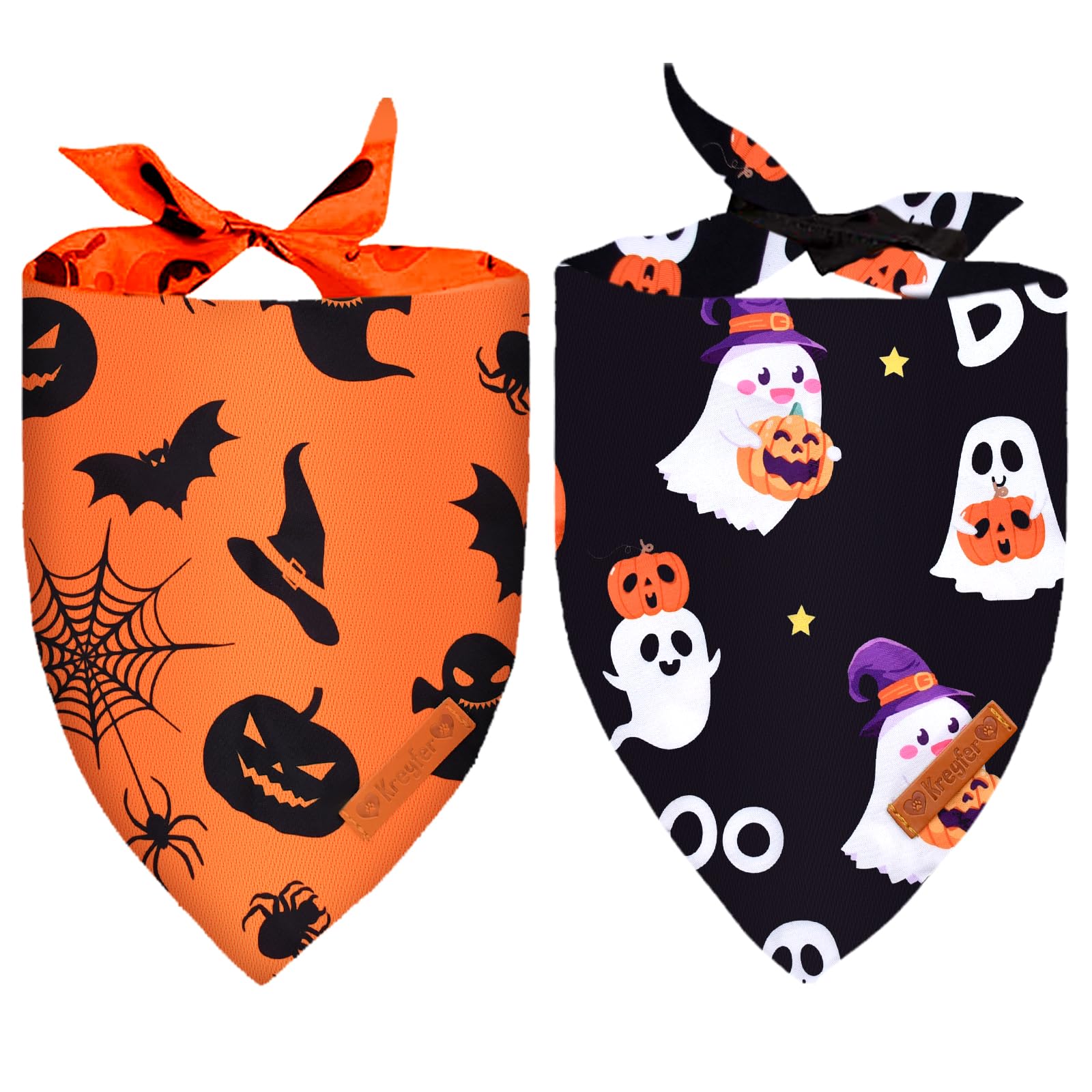 Amazon.com : 2 Pieces Halloween Dog Bandanas, Double-Sided Reversible ...