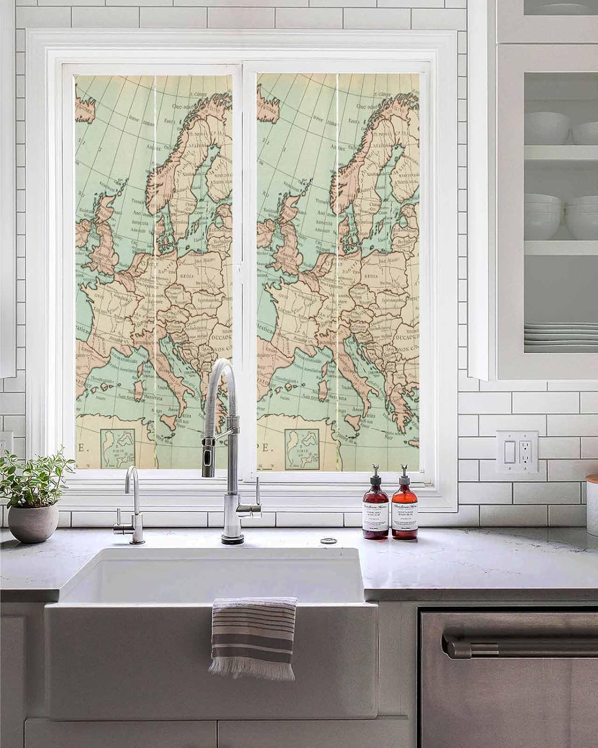 Amazon.com: Vintage Map Window Privacy Film Stained Glass Window Film ...