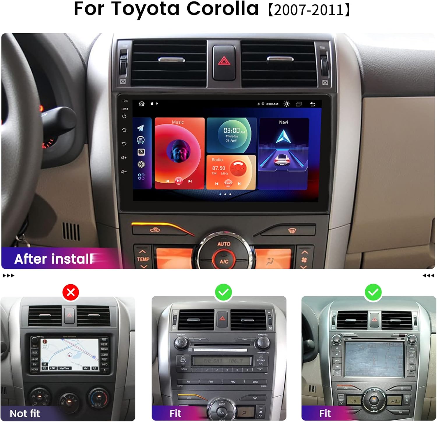 Roadanvi Estéreo HD de 9 pulgadas Android para Toyota Corolla 2007 2008 ...