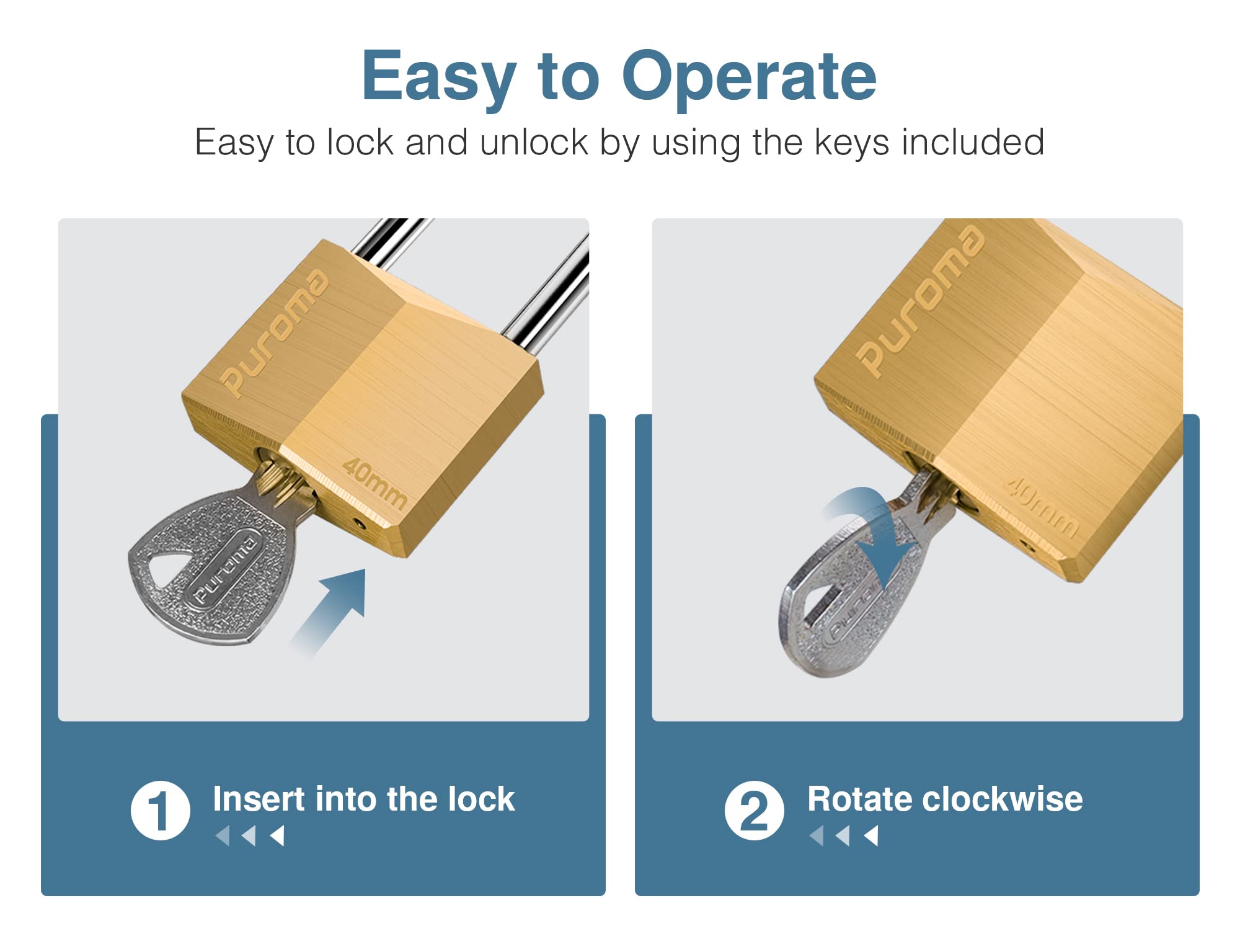 Snapklik.com : Puroma 1 Pack Keyed Padlock Waterproof Solid Brass Lock ...