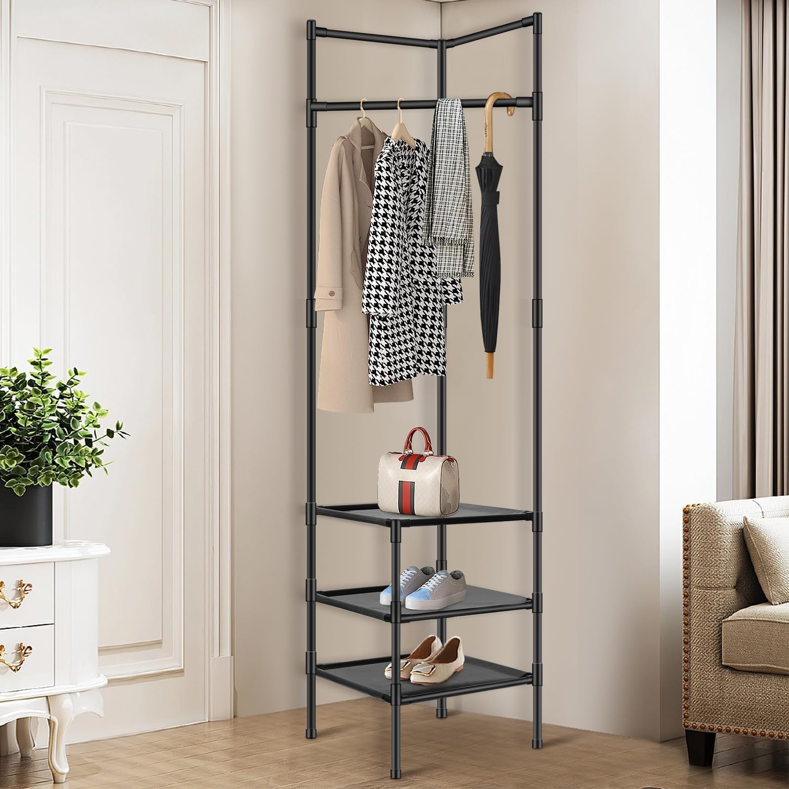 Perchero para ropa 160cm, Rack para ropa con Estantes de 3 Niveles ...