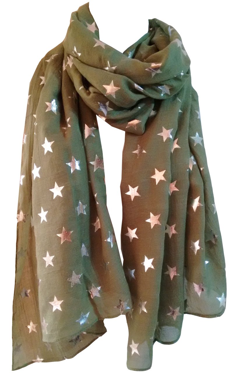 GlamLondon Star Scarf Glitter STARS Silver Foil Print Fashion Ladies ...