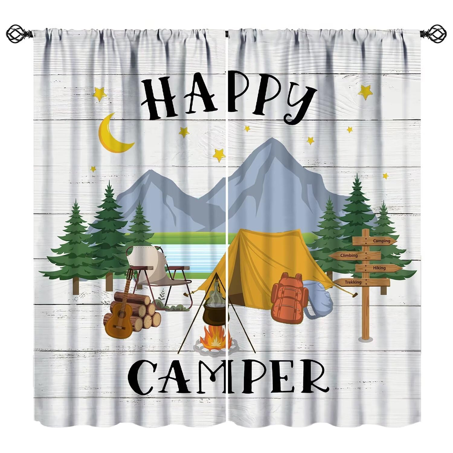 Amazon.com: JESTRONRY Happy Camper Curtains,Retro Rustic Wood Planks ...