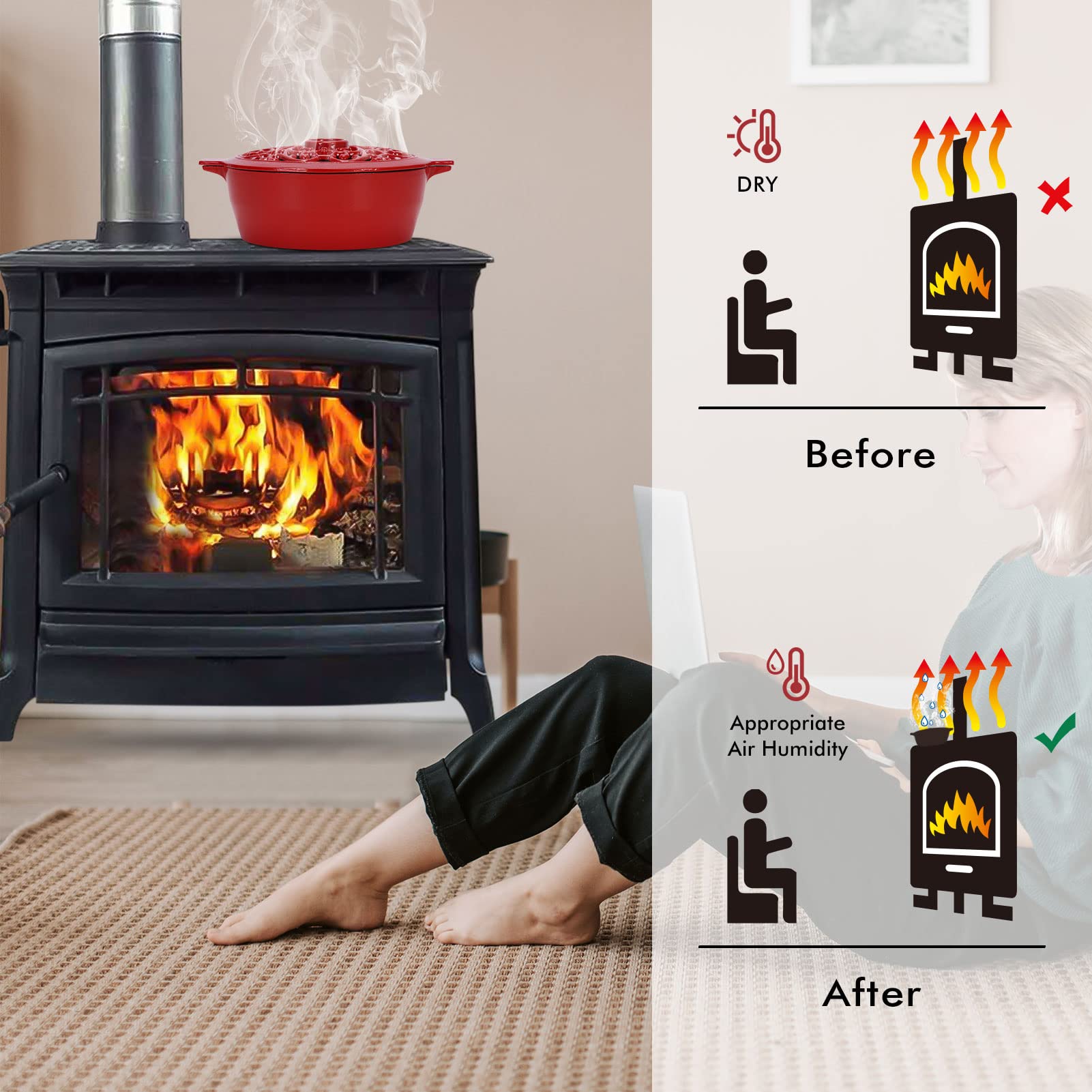 Snapklik.com : Wood Stove Steamer, Cast Iron Humidifier For Stove, Home ...