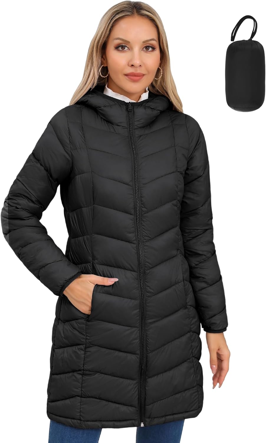 Amazon.com: SLOWTOWN Women’s Packable Puffer Coat Lightweight Hooded ...