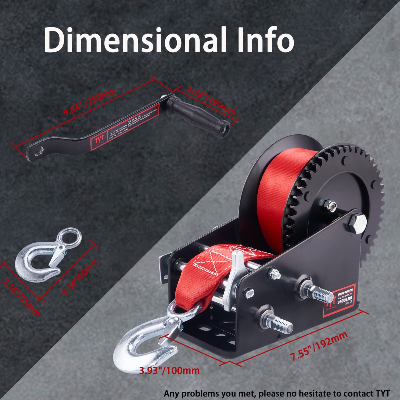 TYT 3500LB Boat Trailer Strap Winch with 10M Red Strap, Sturdy Long ...