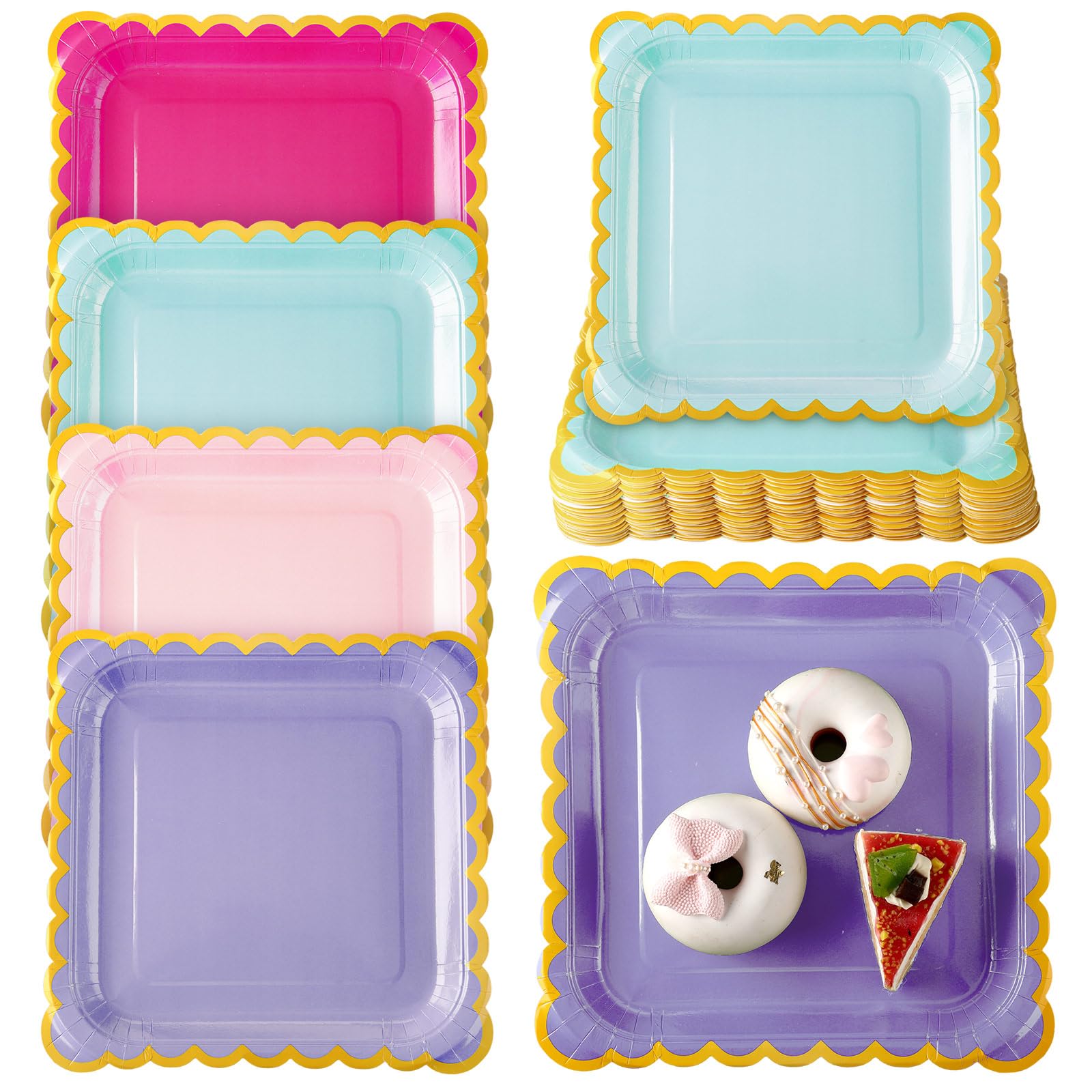 200 Pack 9 Inch Pastel Paper Plates Wedding Disposable Square Dinner ...