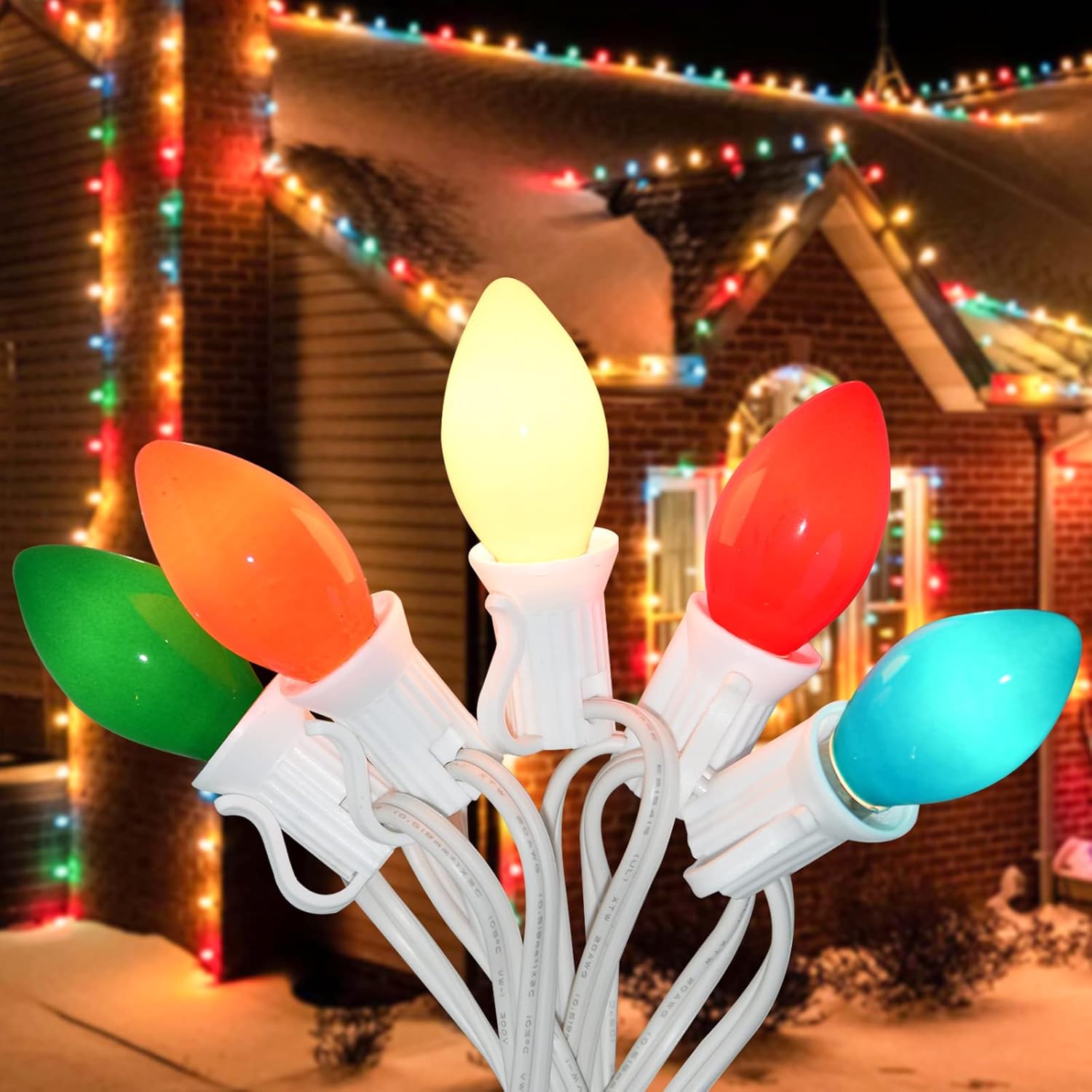 25Ft Christmas Lights Multicolor, C7 Vintage Christmas Light with 27 ...