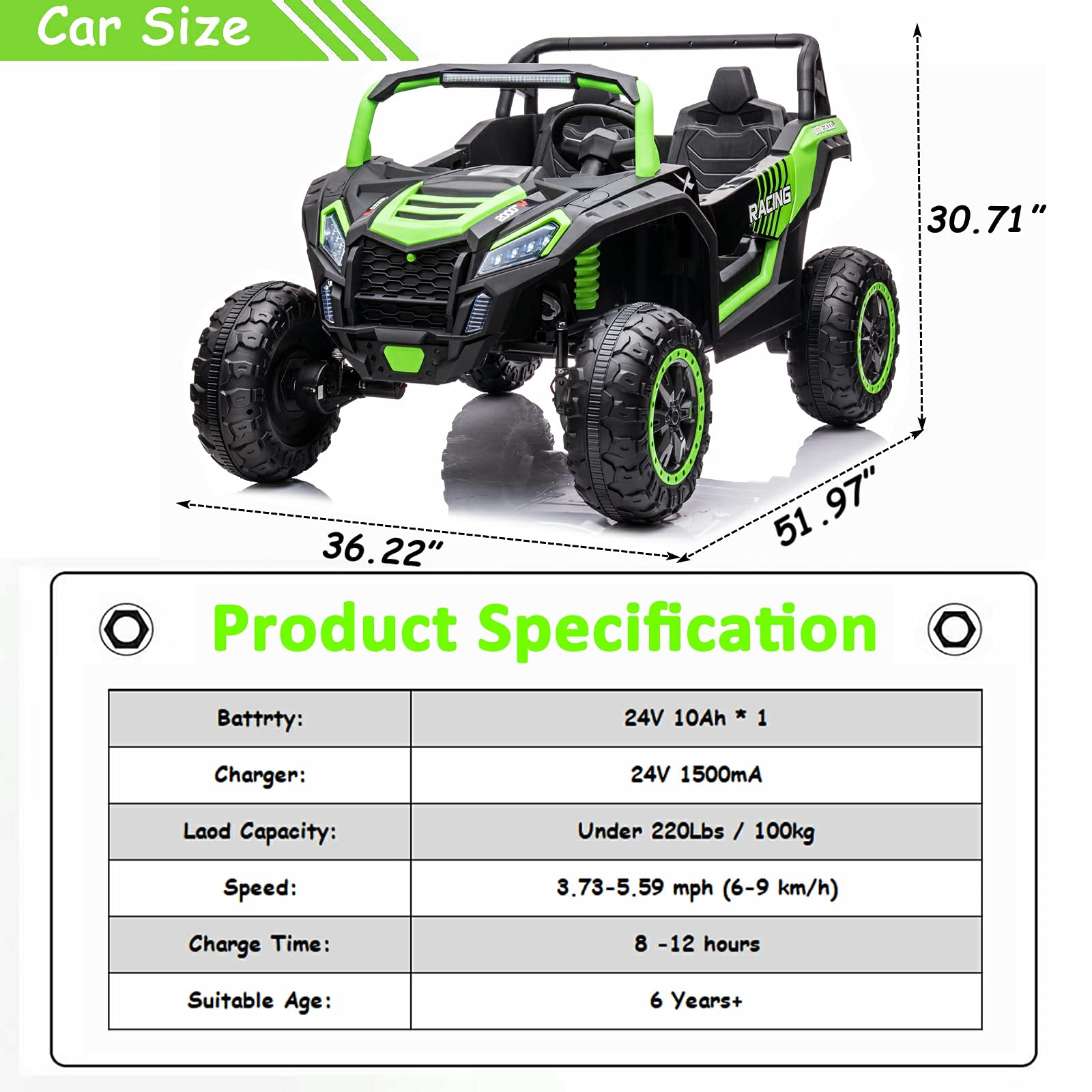 sopbost 24V Ride On Toys 2 Seater Kids UTV 4x4 Ride On Buggy UTV Ride ...