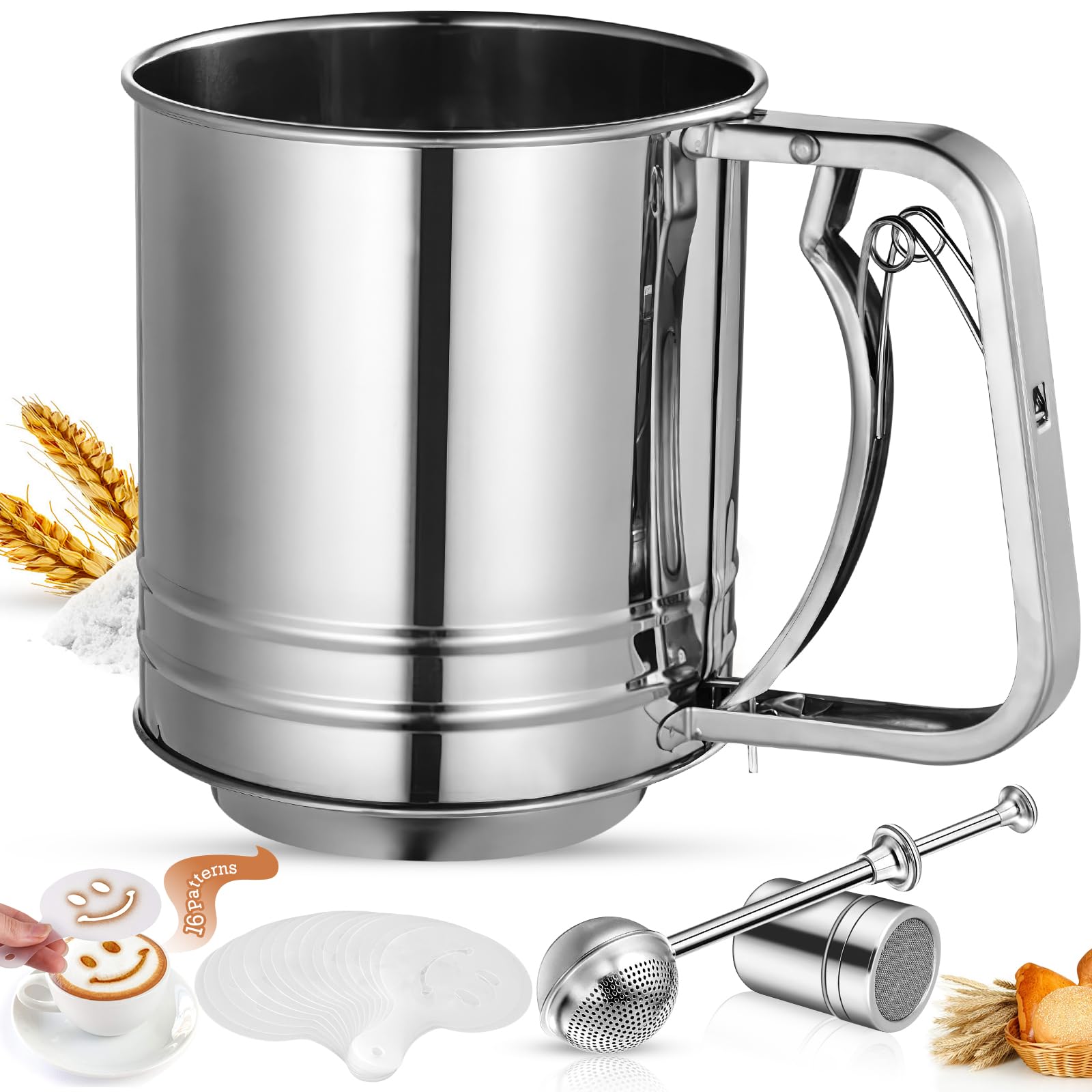 Amazon.com: 4 in1 Flour Sifter Stainless Steel, 5 Cup Flour Sifter for ...