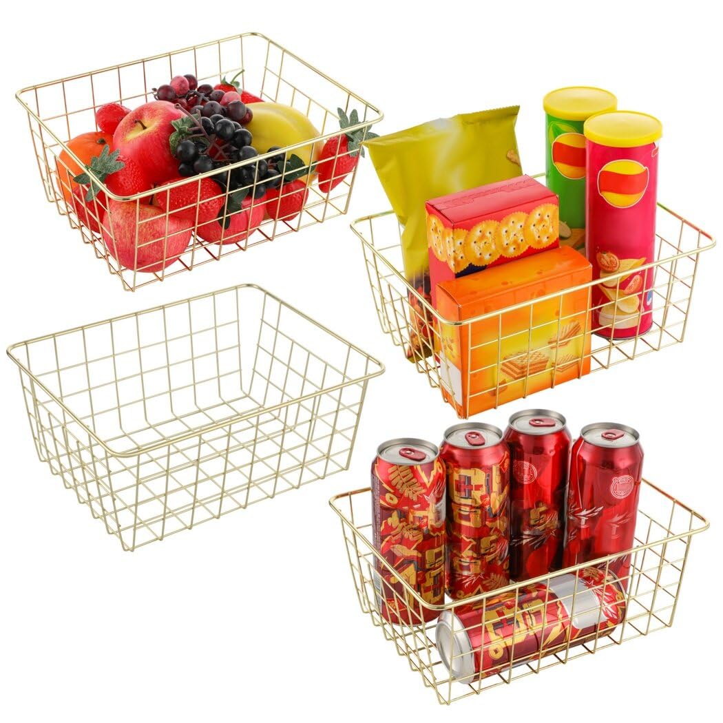 Amazon.com: Homaisson 4 PCS Gold Wire Baskets, 10.9'' x 8.6'' x 4.6 ...