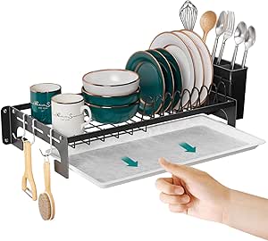 junyuan Wall Mount Dish Drying Rack, Hanging Dish Racks for Kitchen ...