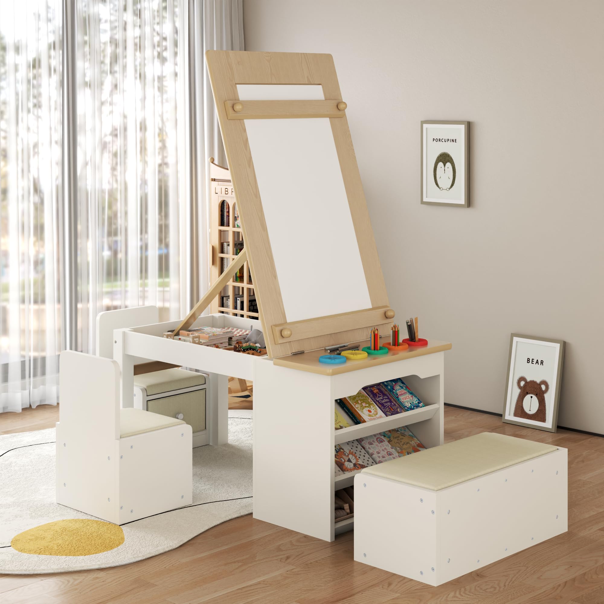 Amazon.com: 3 in 1 Kids Art Table and Chair Set, Art Desk & Easel w ...