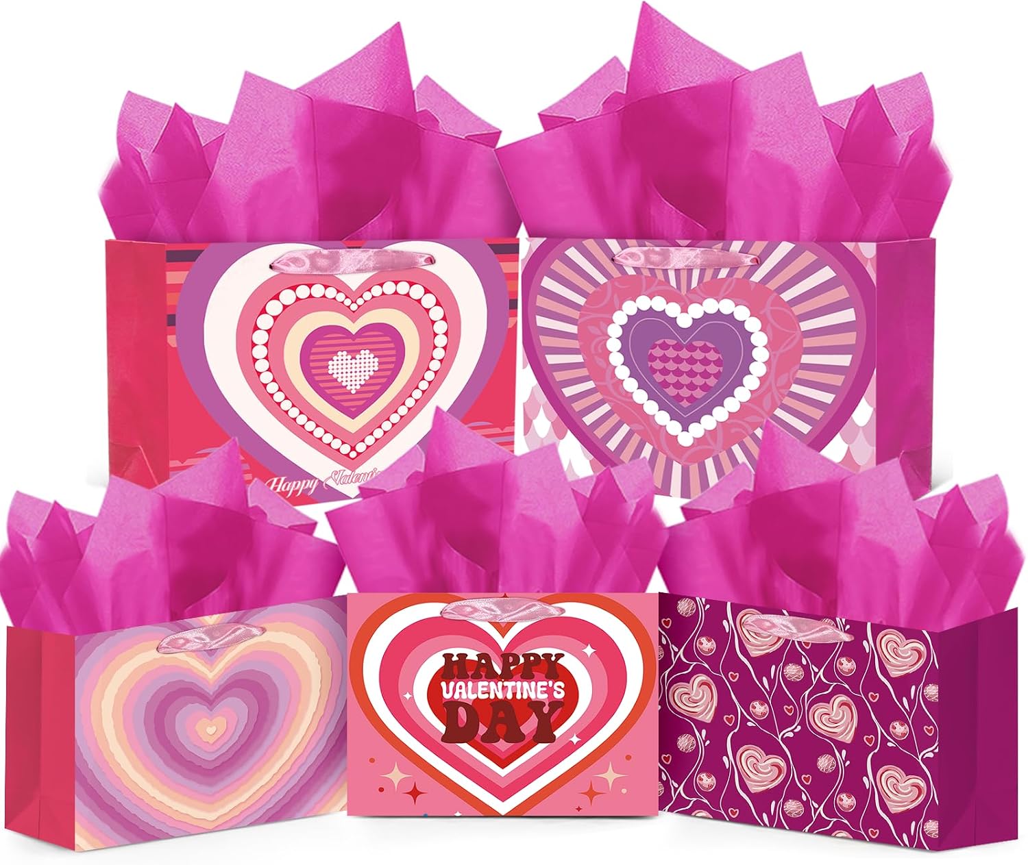Amazon.com: qiqee Heart Valentine Gift Bag with Tissue Paper Wide ...