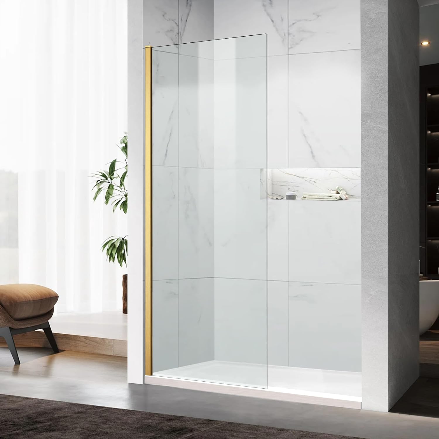 Shower Glass Panel 34W*74H Inch, Bathroom 1/4-framed Fixed Shower ...