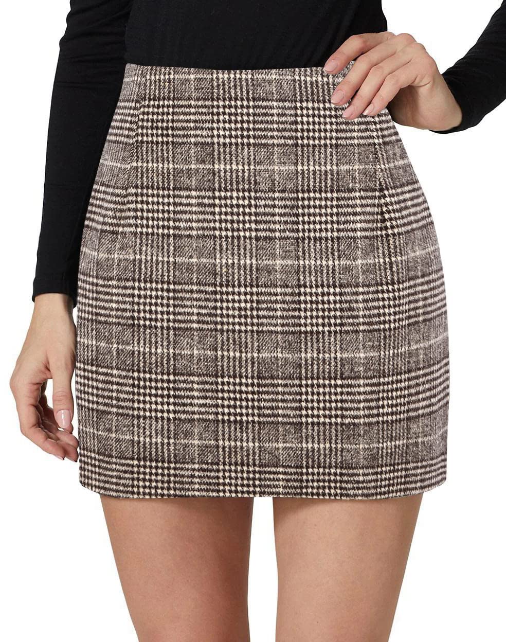 Snapklik.com : Womens Wool Plaid Mini Skirt Fall Winter High Waisted ...