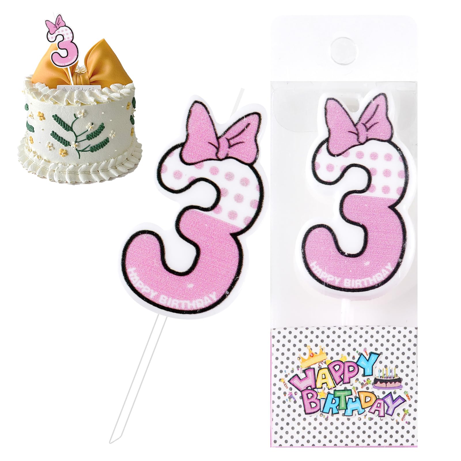 Amazon.com: Minnie 3rd Birthday Candle, Pink Minnie Number 3 Cake ...