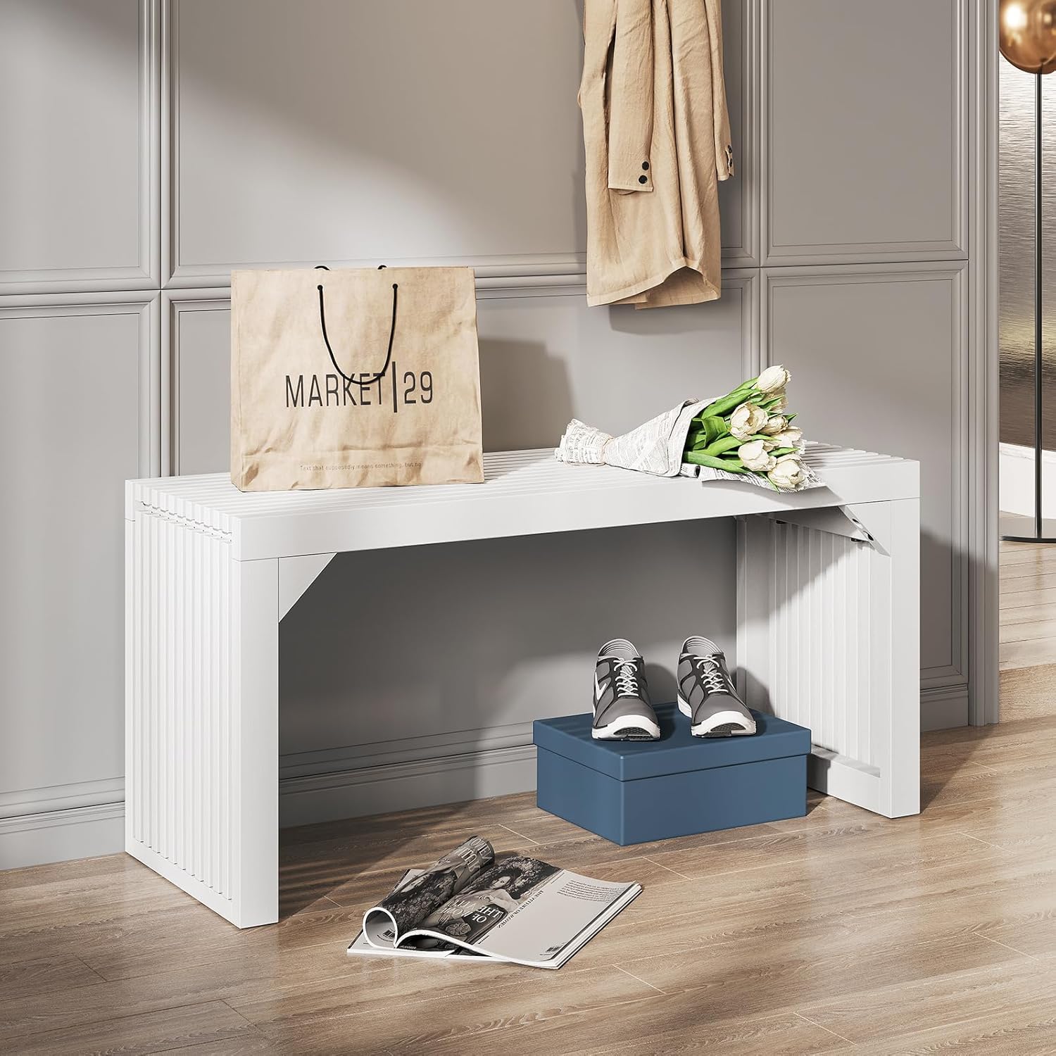 Amazon.com: MODCART 35" Solid Wood Bench, White Entryway Bench with ...