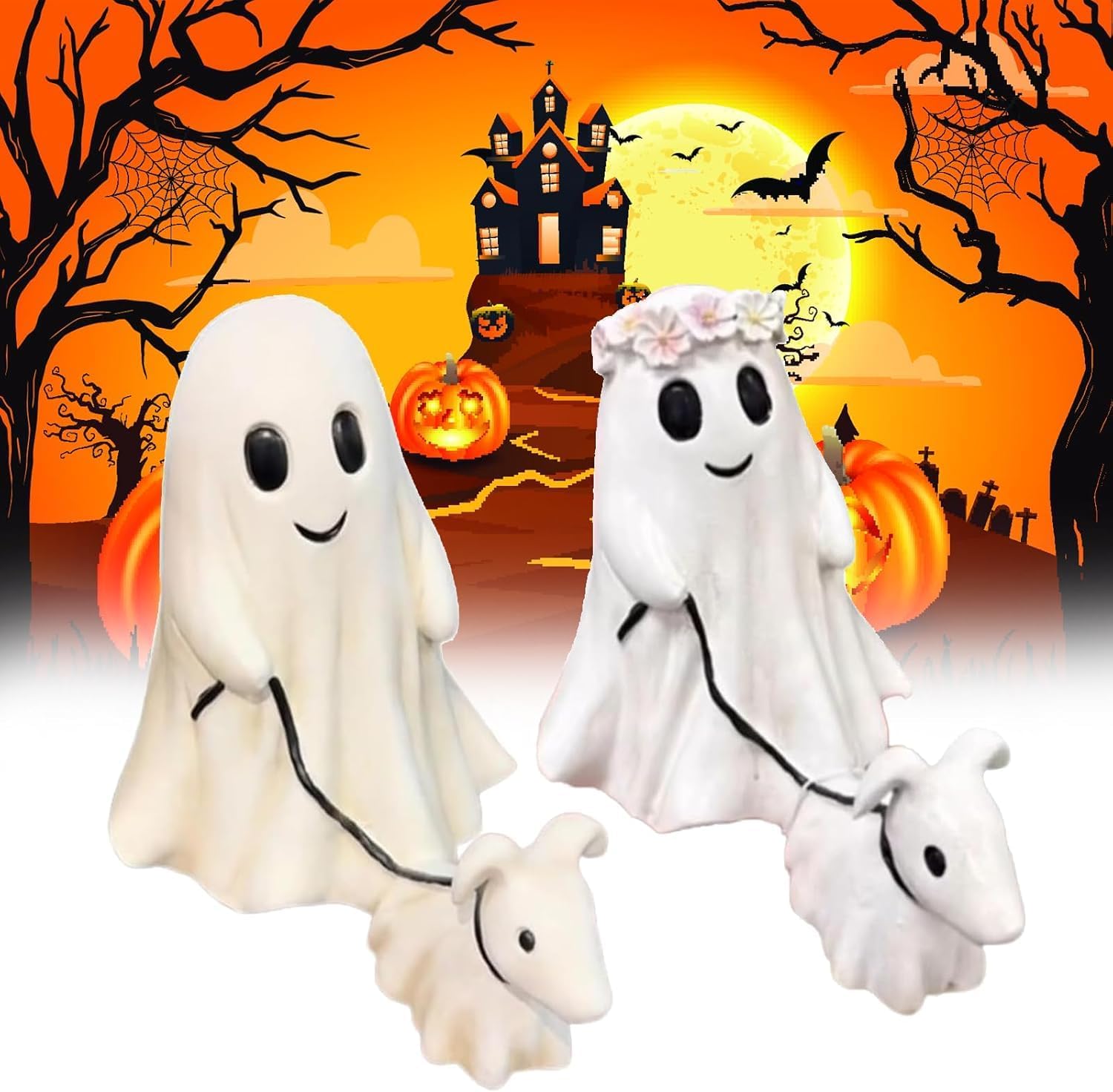 Amazon.com: Ghost Walking Dog Statue, Halloween Ghost Decor Figurine ...