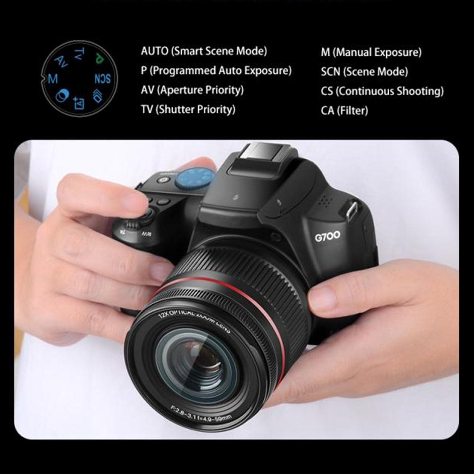 72MP Camera For Beginners 4K Digital Camera With 12X Optical Zoom ...