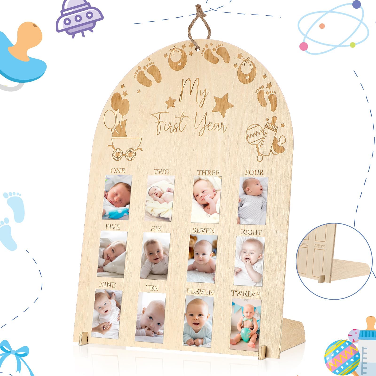 Amazon.com : RattanView First Birthday Photo Board My First Year Photo ...