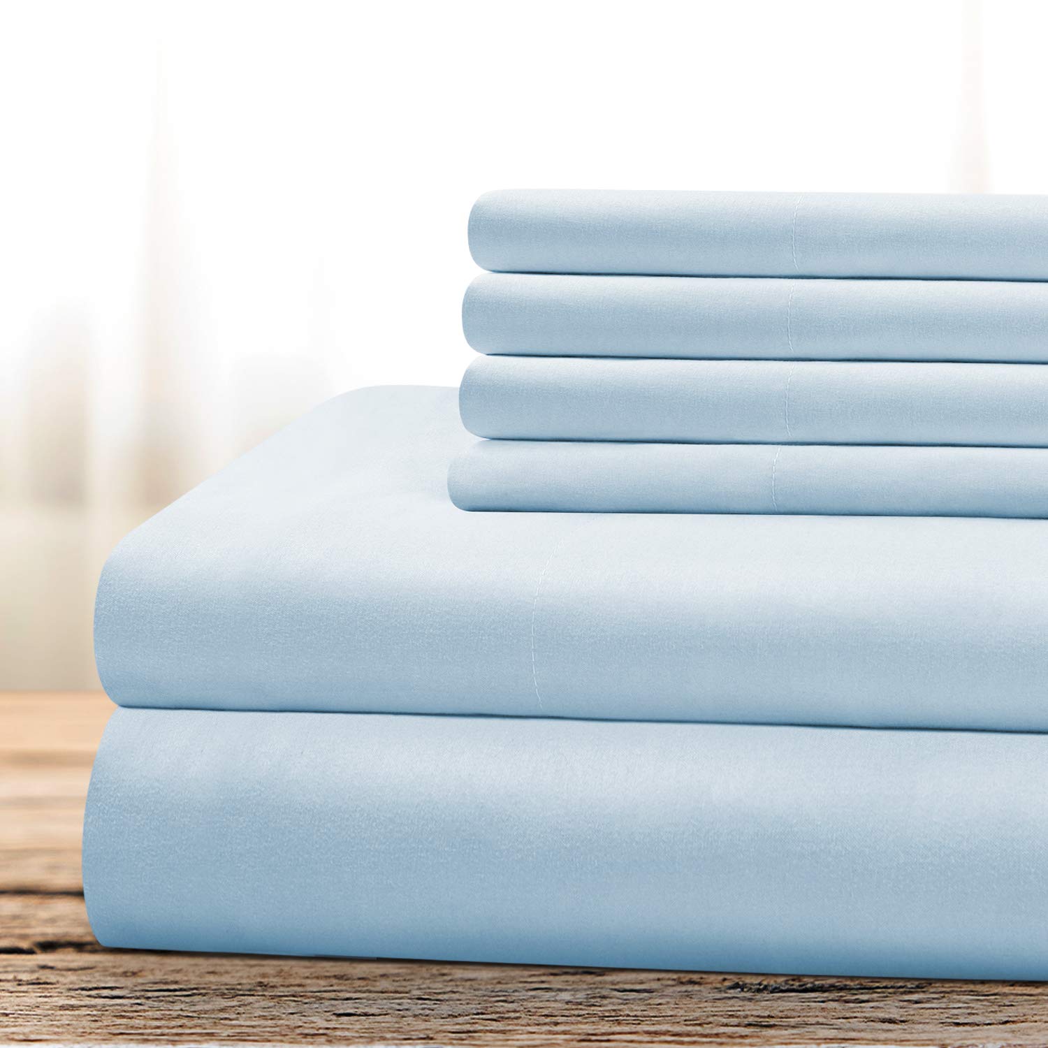 BYSURE Hotel Luxury Bed Sheets Set 6 Piece(Full, Baby Blue) - Super ...