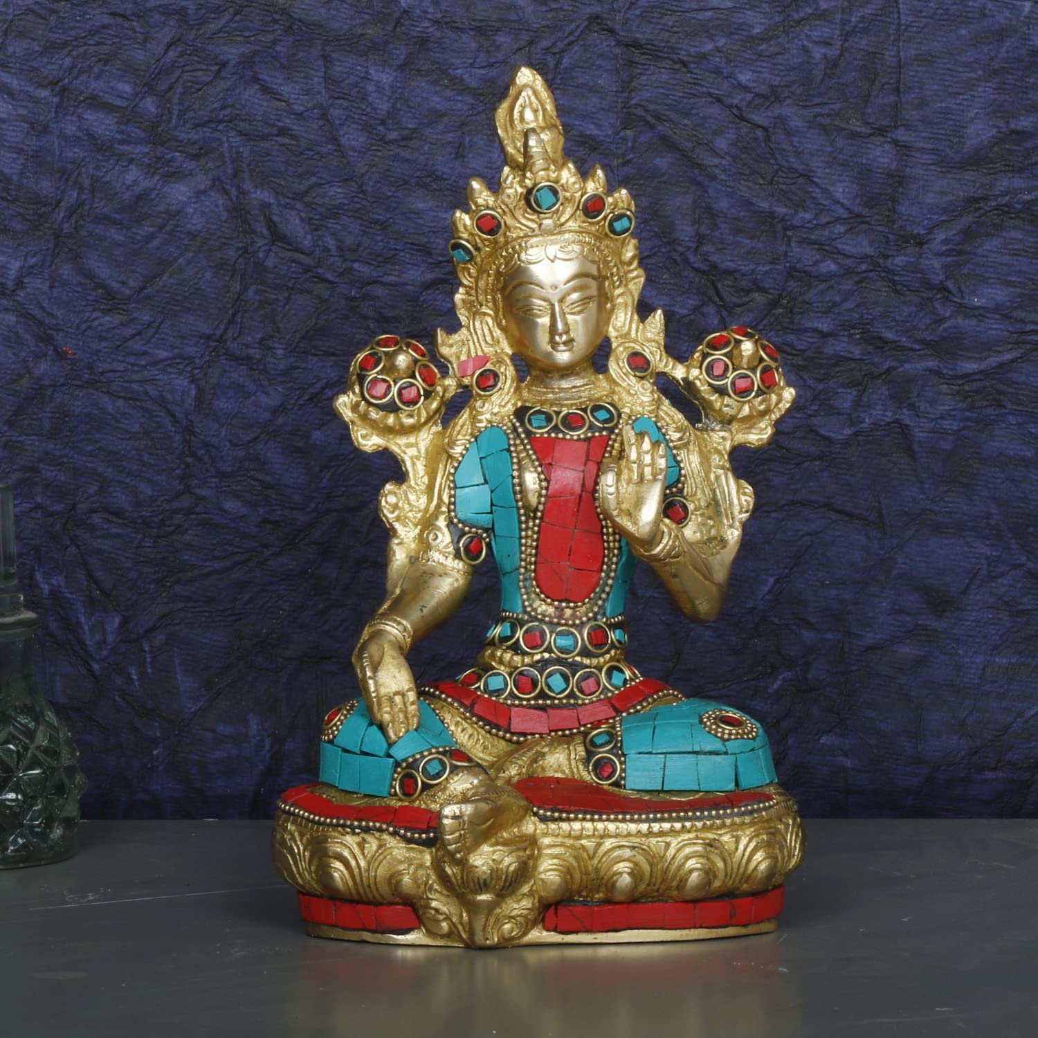 ARTVARKO Tara Devi Statue Brass Tibetan Goddess Religious Green Tara ...