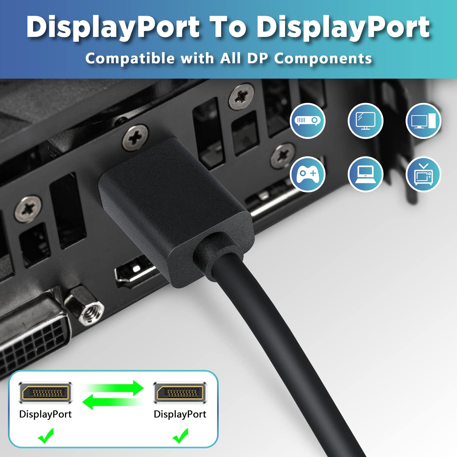 Snapklik.com : 4K DisplayPort Cable, 6 FT DP To DP Cable 1.2, High ...